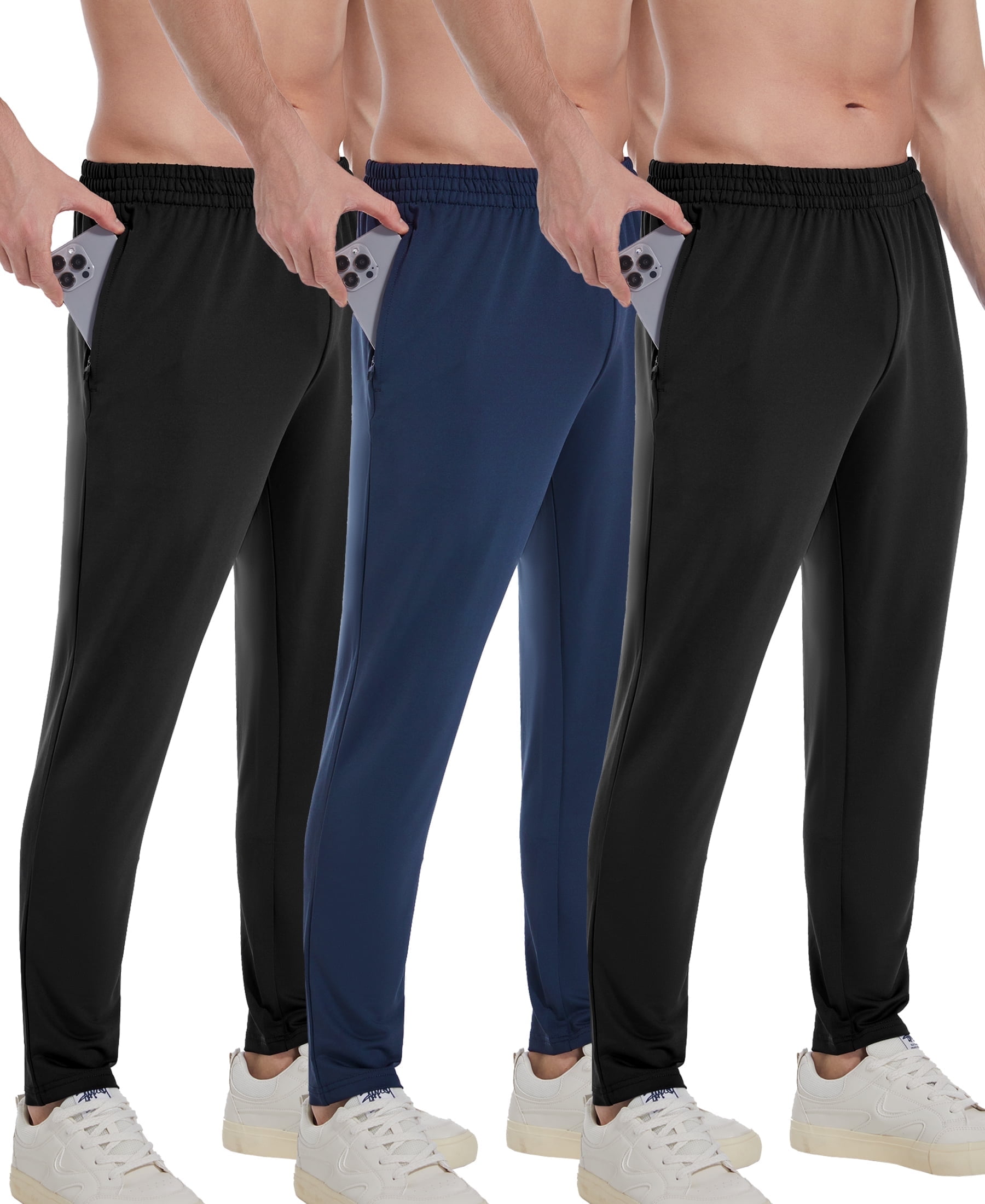 TELALEO 3 Pack Men's Athletic Pants Knitted Track Sweatpants Workout ...