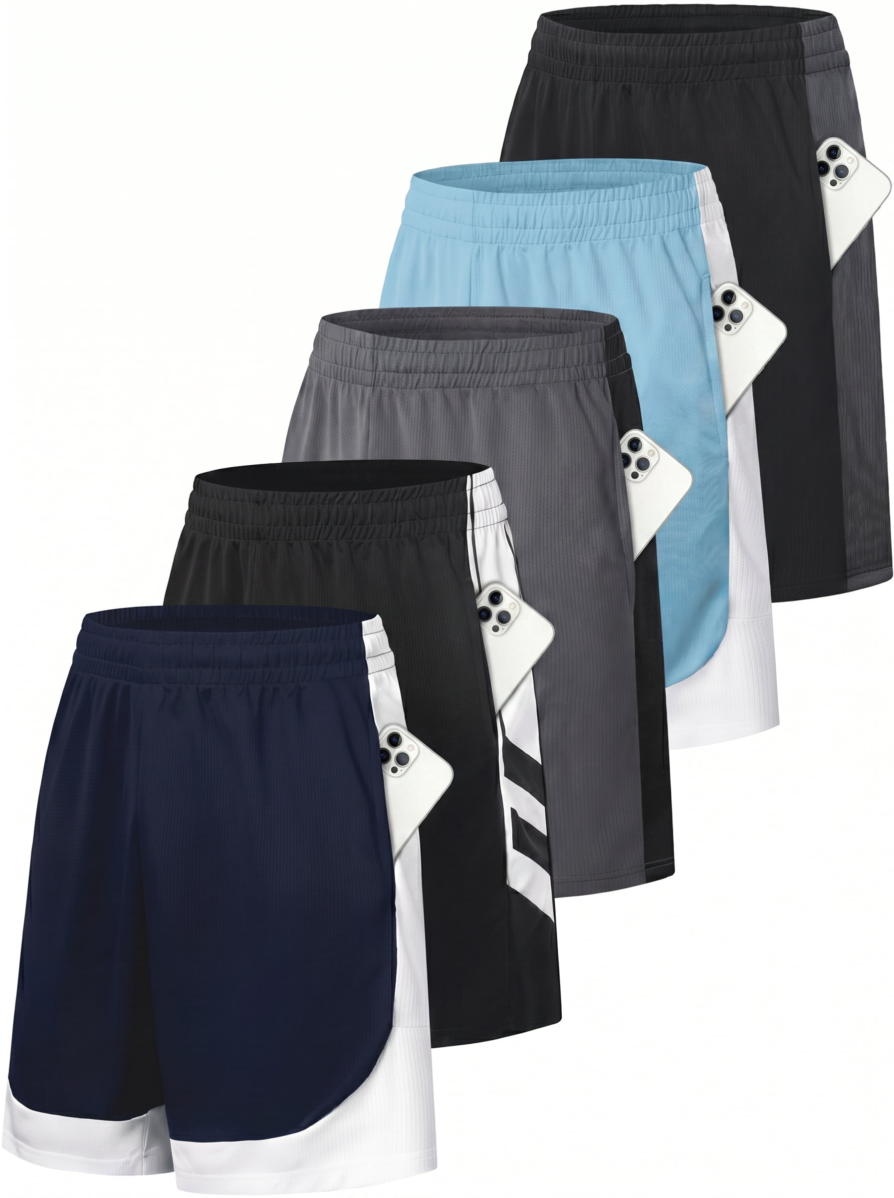 TELALEO 5 Pack Mens Mesh Gym Shorts, Quick Dry Athletic Basketball ...