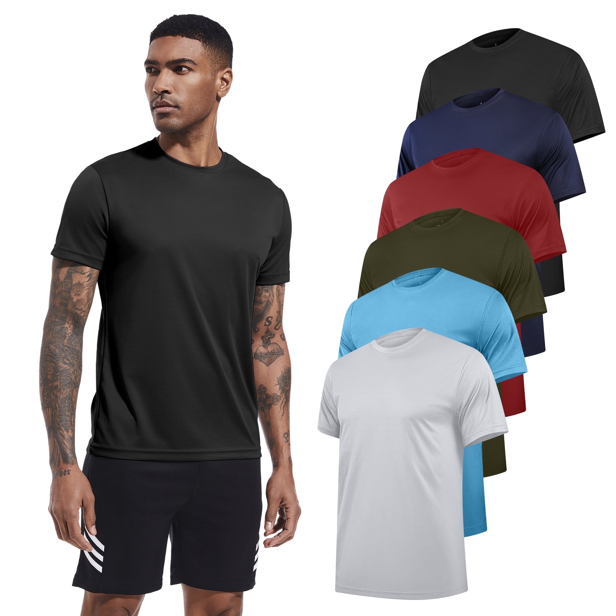 TELALEO Men's 6 Pack Workout Shirts Athletic Active Tops, Moisture ...