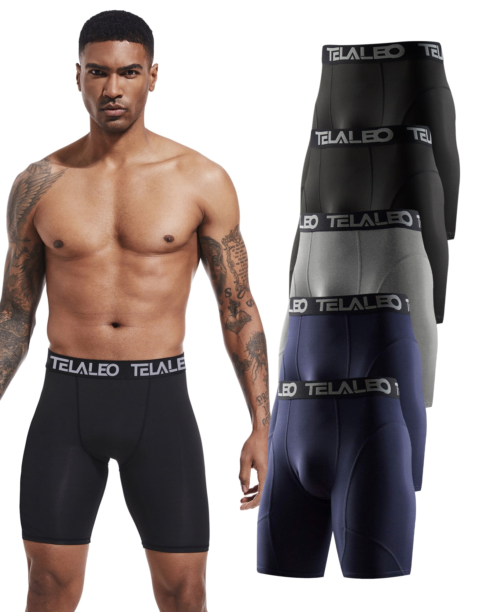 TELALEO Men's Compression Shorts, Workout Performance Underwear, 5 Pack ...