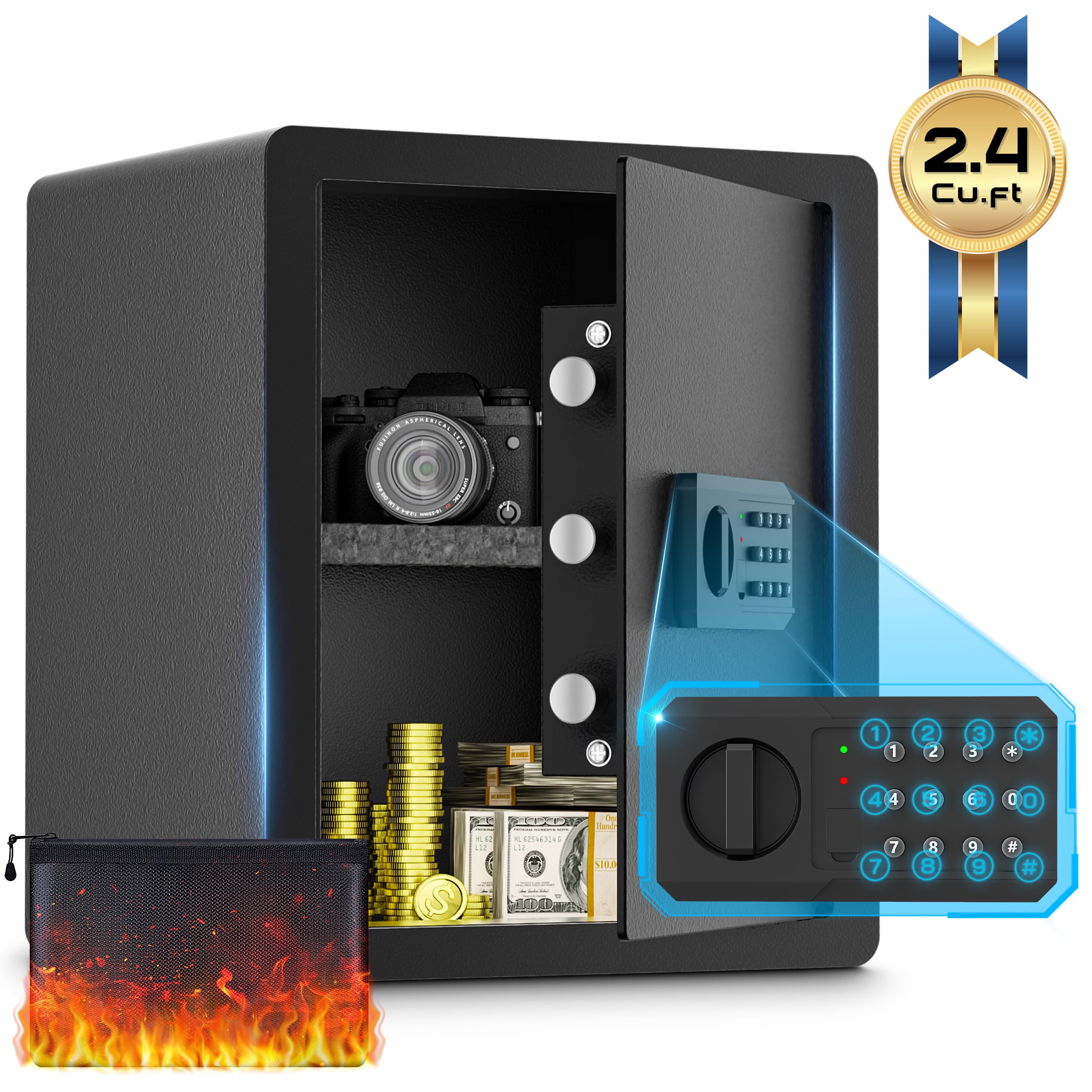 Telam 2.4 Cu.ft Home Safe, Fireproof and Waterproof Security Box ...