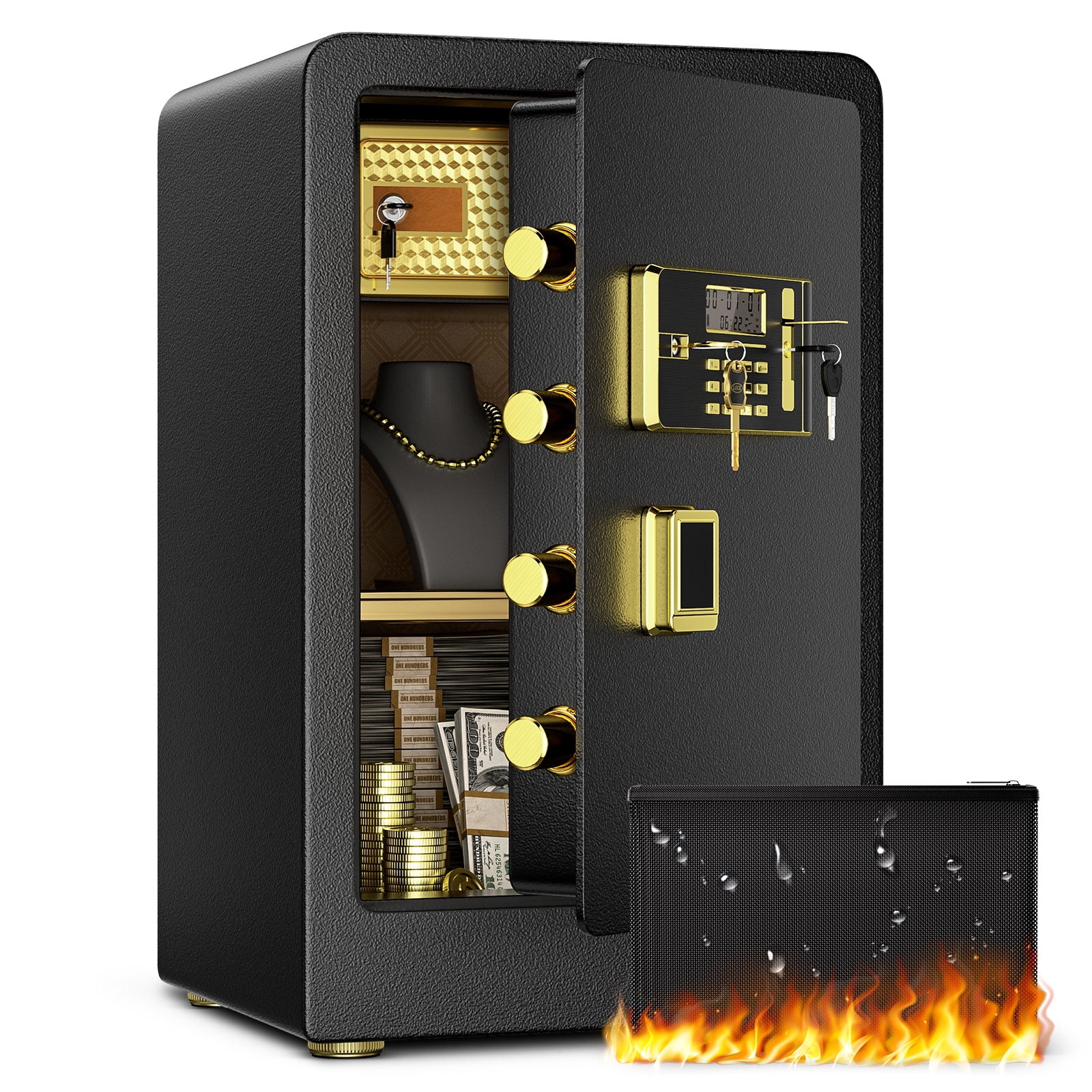 SereneLife Fireproof Electronic Digital Combination Safe Box with Keys ...