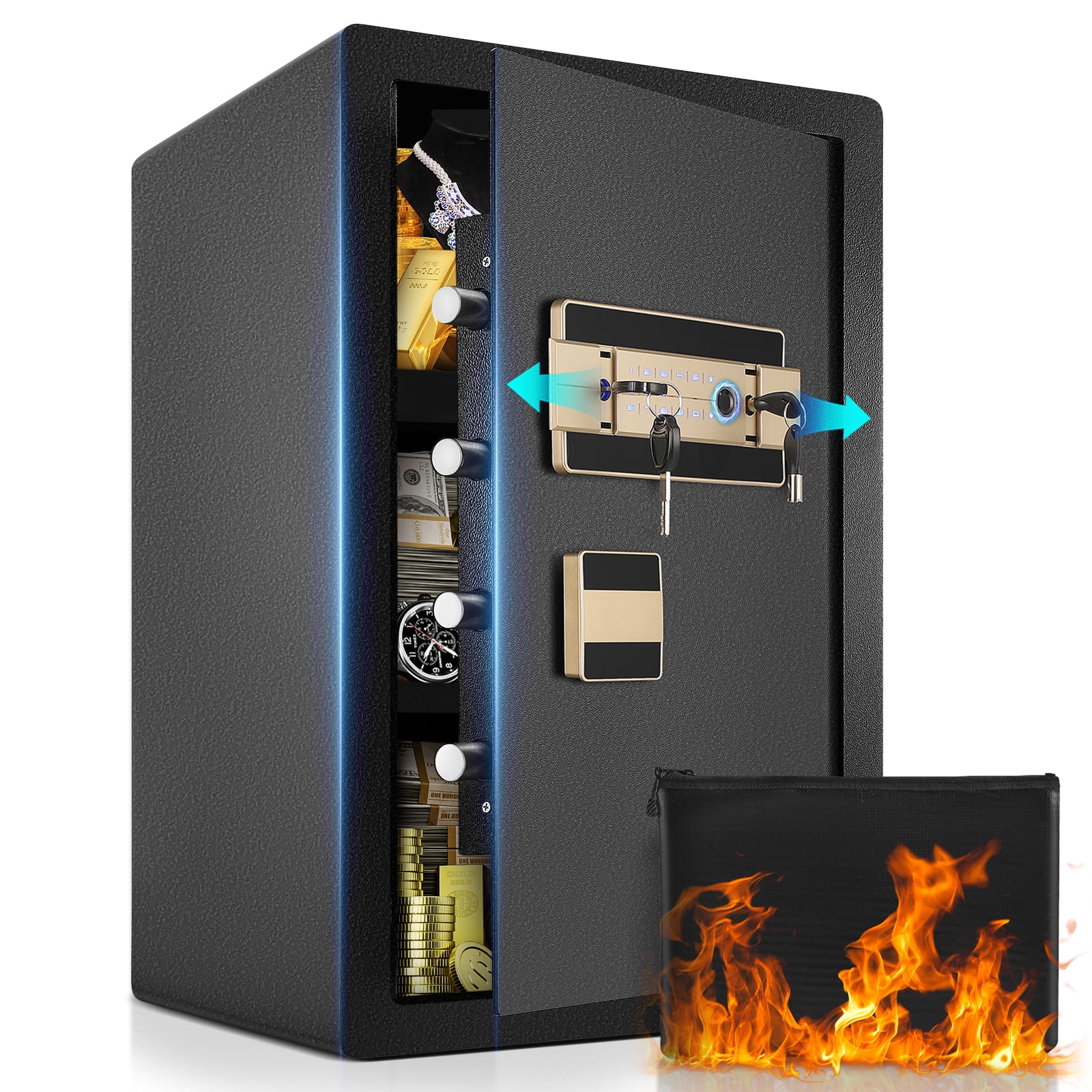 TELAM 4.0 Cu. Ft. Fingerprint Safe with Free Fireproof Bag, Large Safe ...