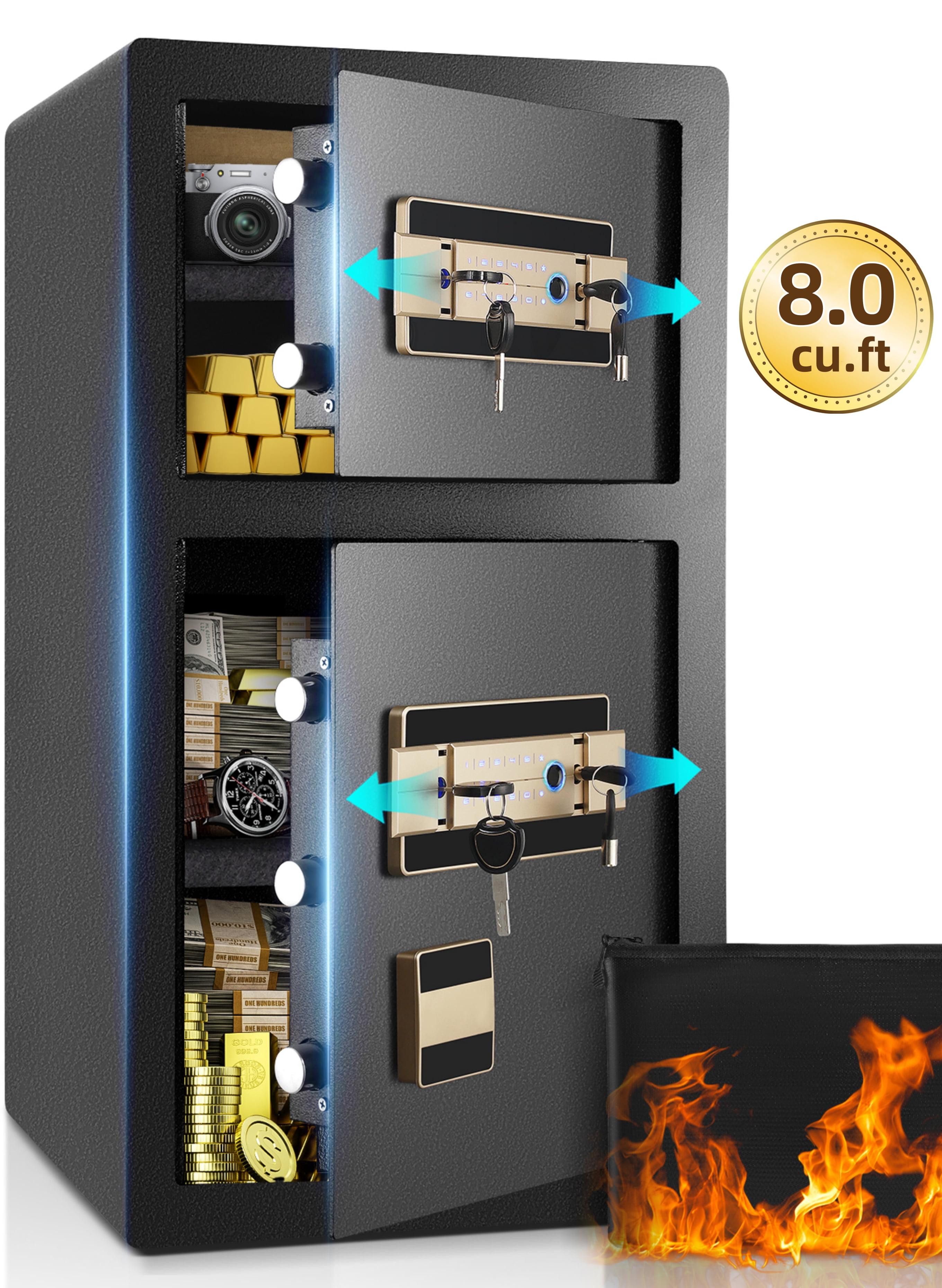 TELAM 8.0 CU. ft Fingerprint Safe Box, Large Home Safes with Fireproof ...