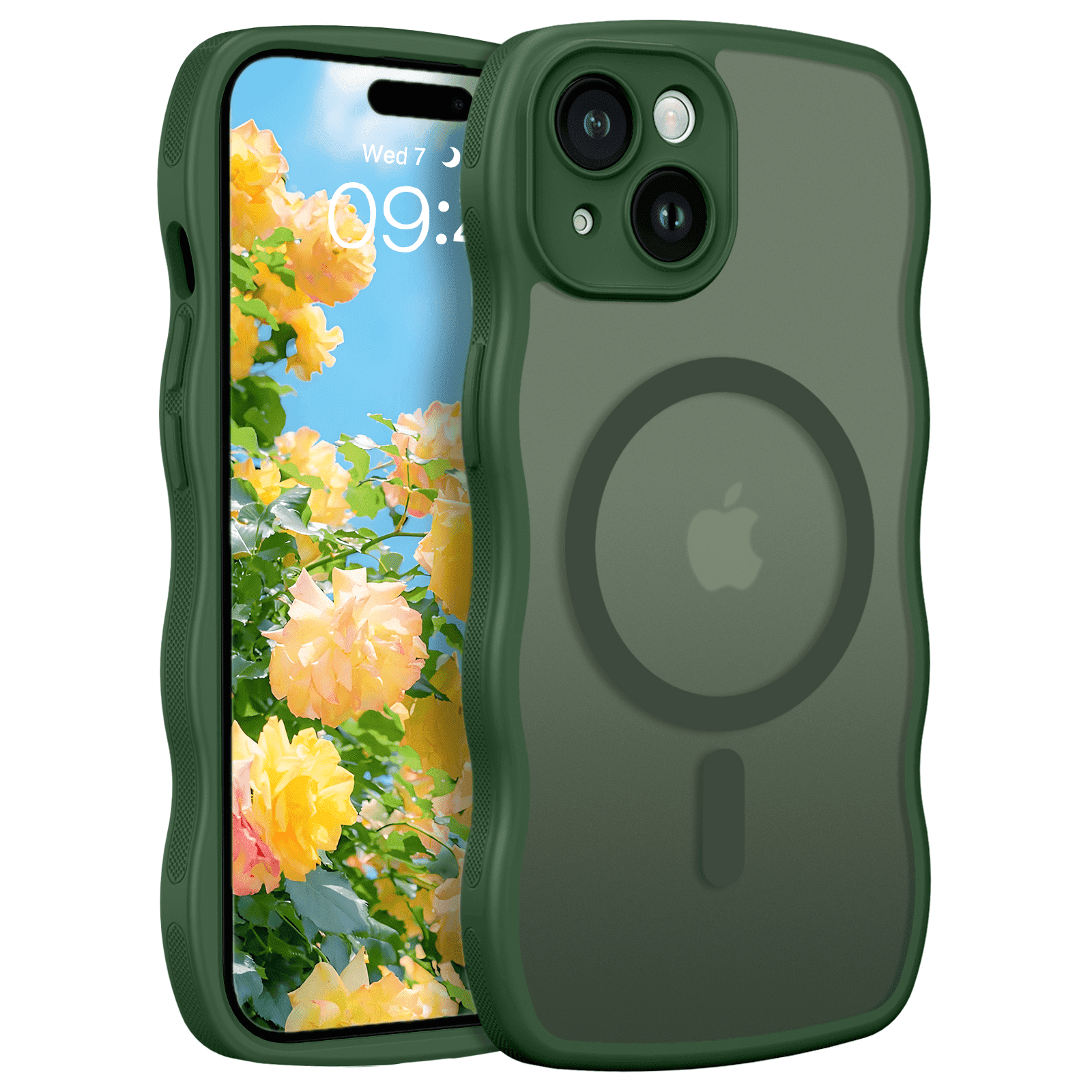 TELASO for iPhone 15 Case Compatible with Mag-Safe 6.1" Wave Frame Design Translucent Matte Back ...