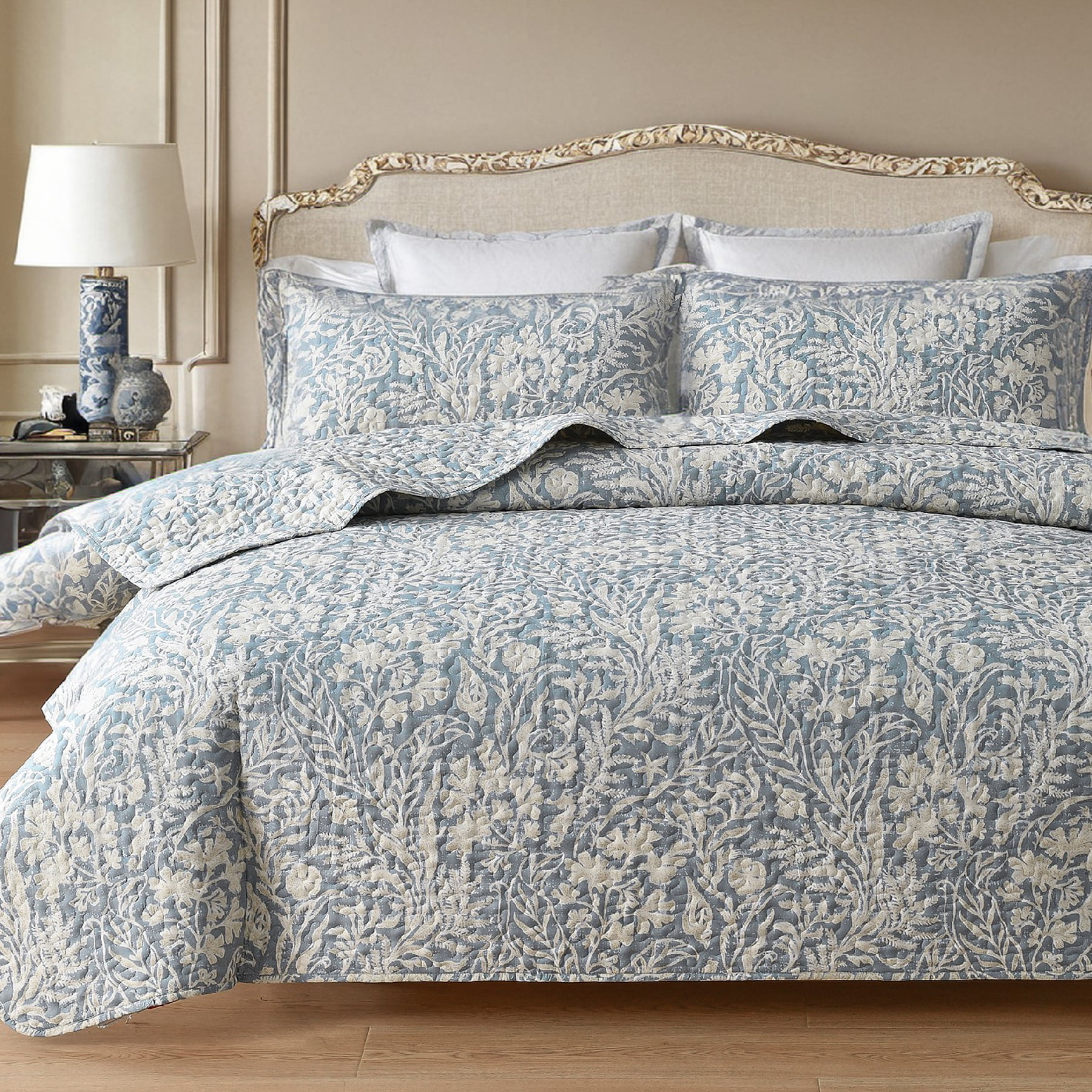 TELIZ 3-Piece Leaves Print Pasiley Botanical Quilt Set, King - Walmart.com