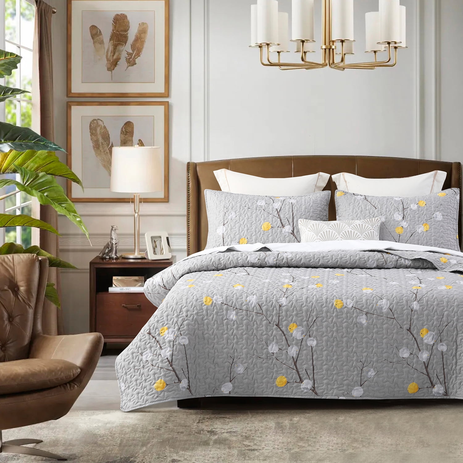 TELIZ Gray California King Quilt Set Turquoise Polka Dot Pattern ...