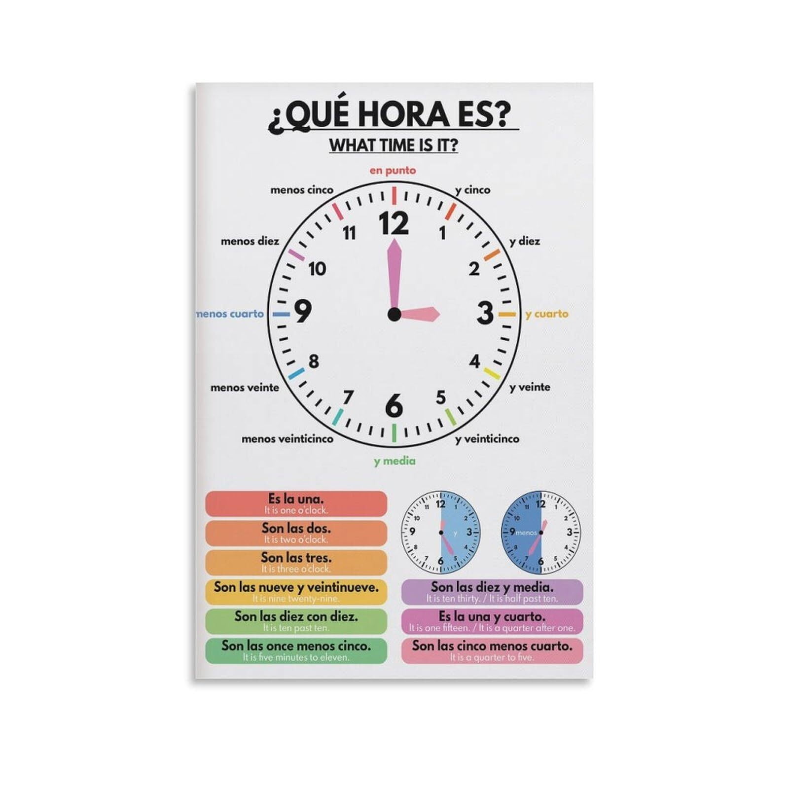 TELLING TIME, Spanish Language, Educational, What Time Is It, Teaching ...