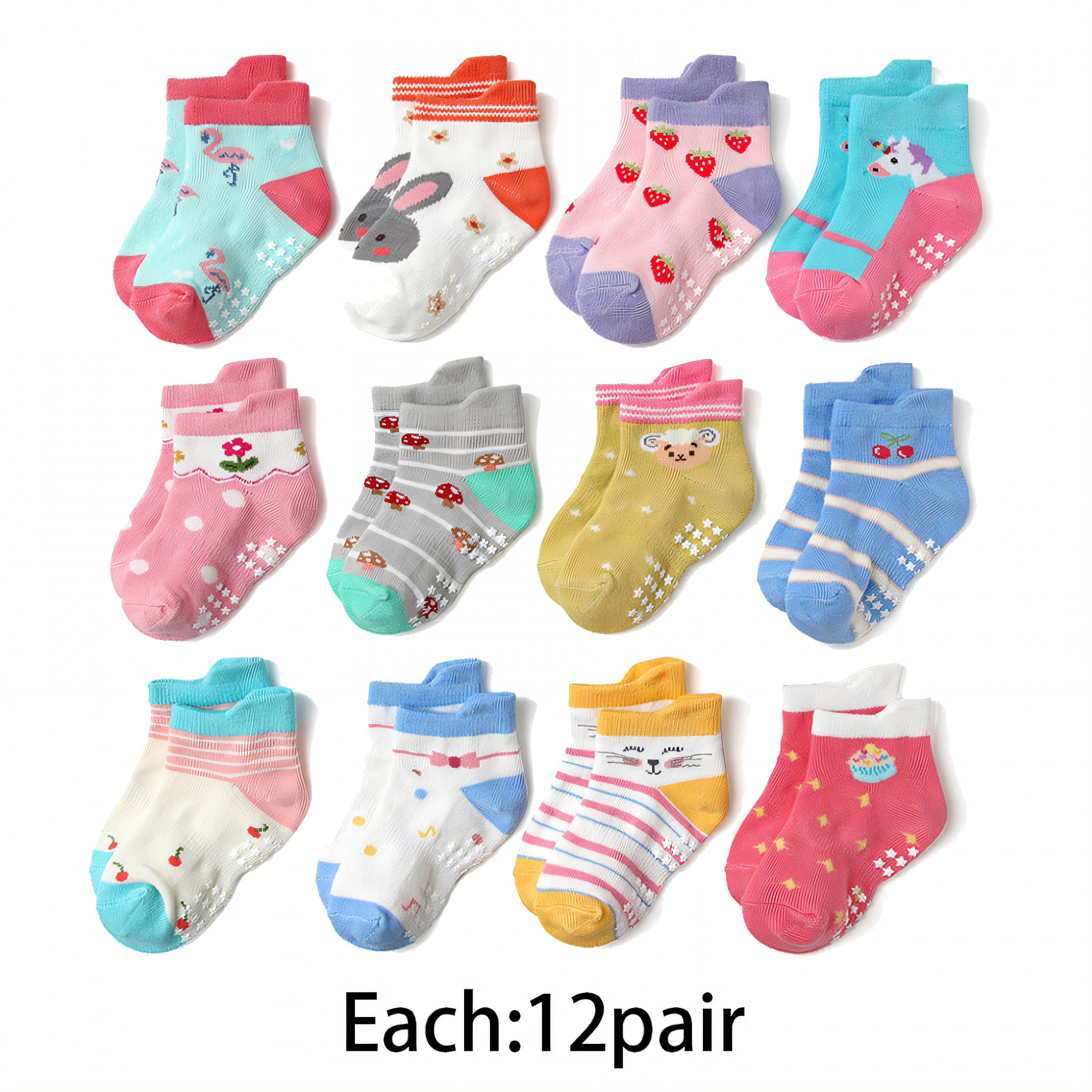 TELOLY 12Pack Toddler Socks,Padded Sole Improves Step Stability Baby ...