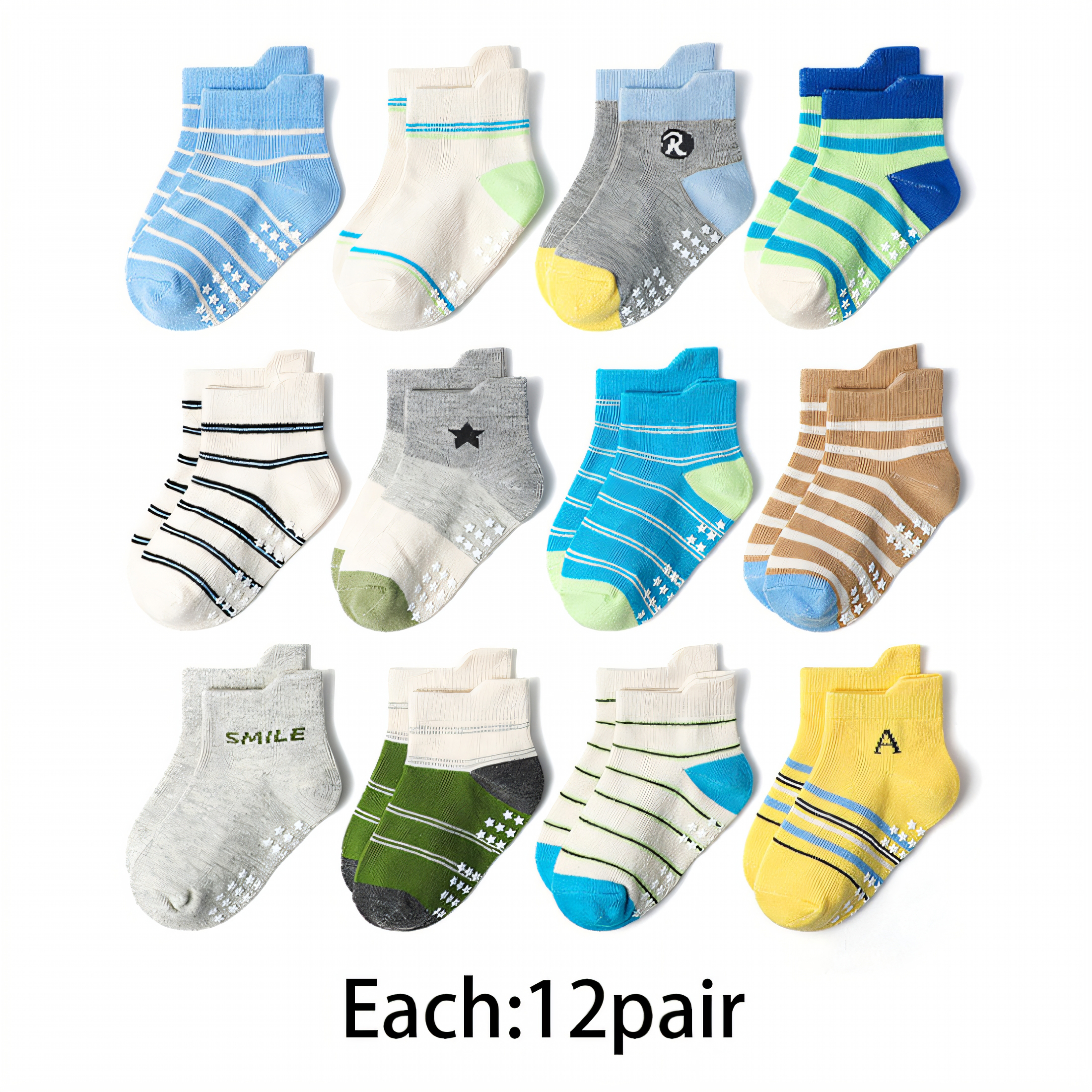 TELOLY 12Pairs Toddler Socks,Anti-Slip Design,Enhances Safety Feeling ...