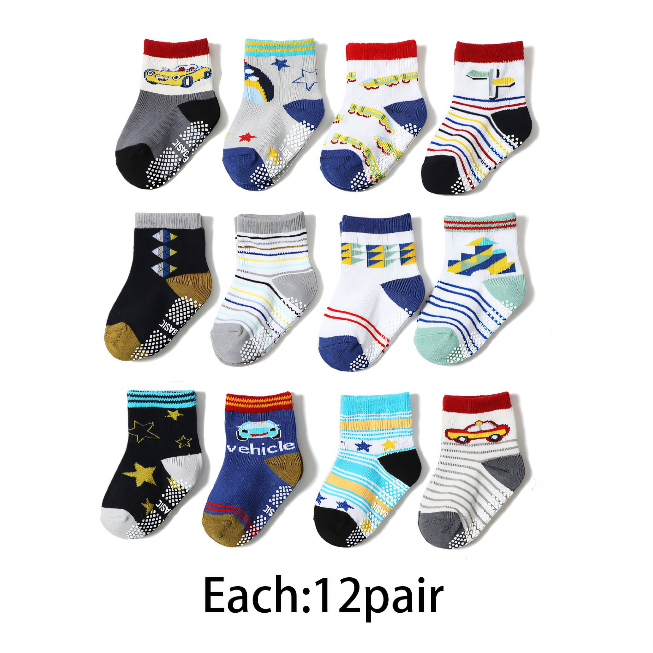 TELOLY 12Pairs Toddler Socks,Anti-Slip Sole Design,Enhances Baby’S ...