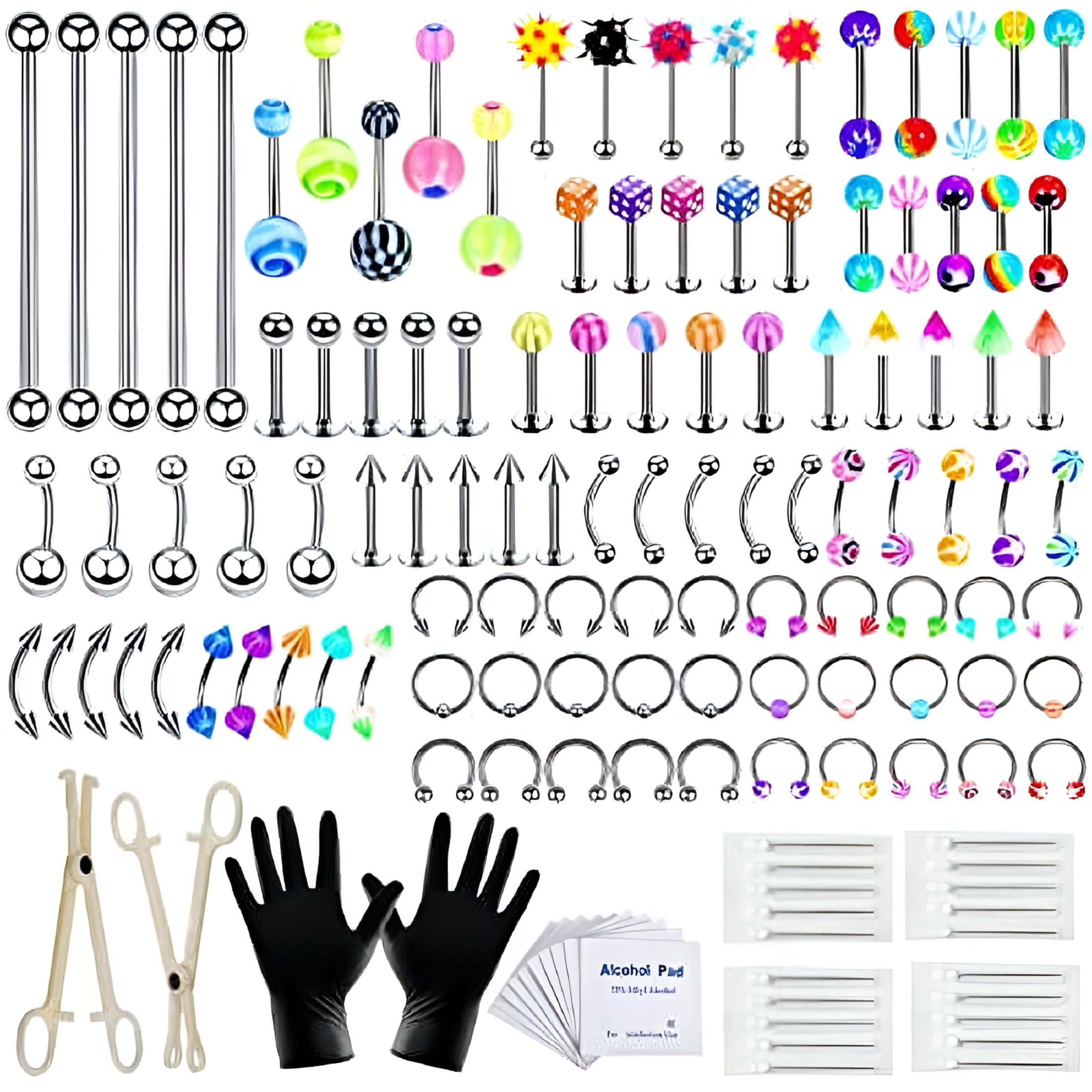 TELOLY 140PCS Colorful Piercing Kit with 14G 16G Stainless Steel ...