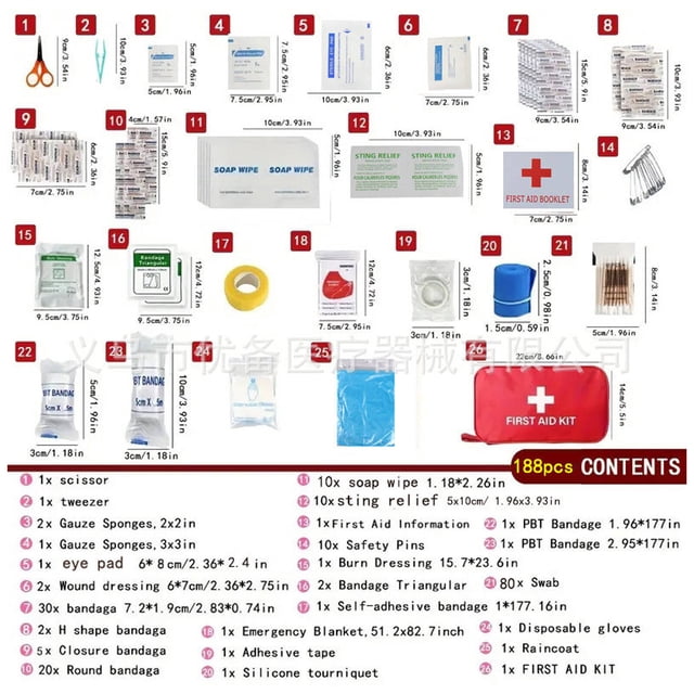 TELOLY 188Pcs First Aid Kit Prepared and Organized First Aid Kit for ...