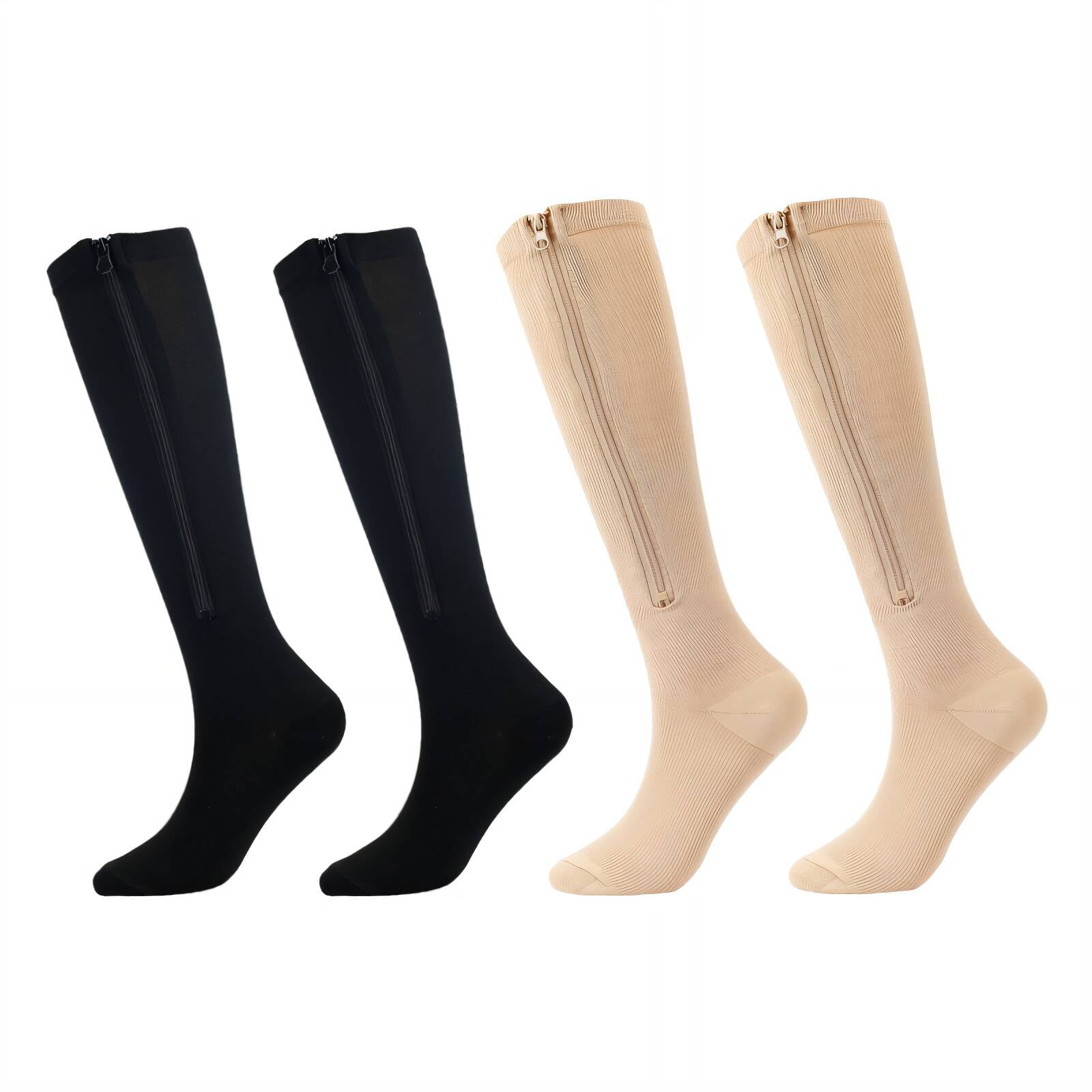 TELOLY 2 Pairs Zipper Compression Socks,Side Zipper Design Closed Toe ...