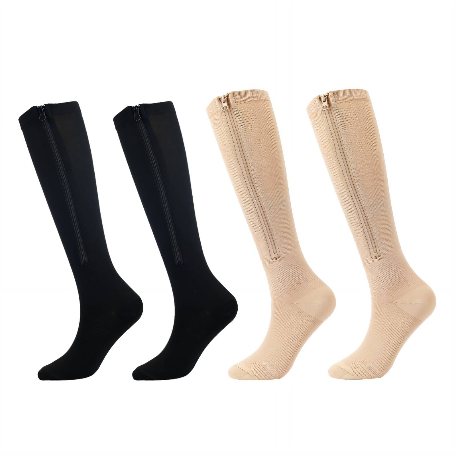 TELOLY 2 Pairs Zipper Compression Socks,Side Zipper Design Closed Toe ...