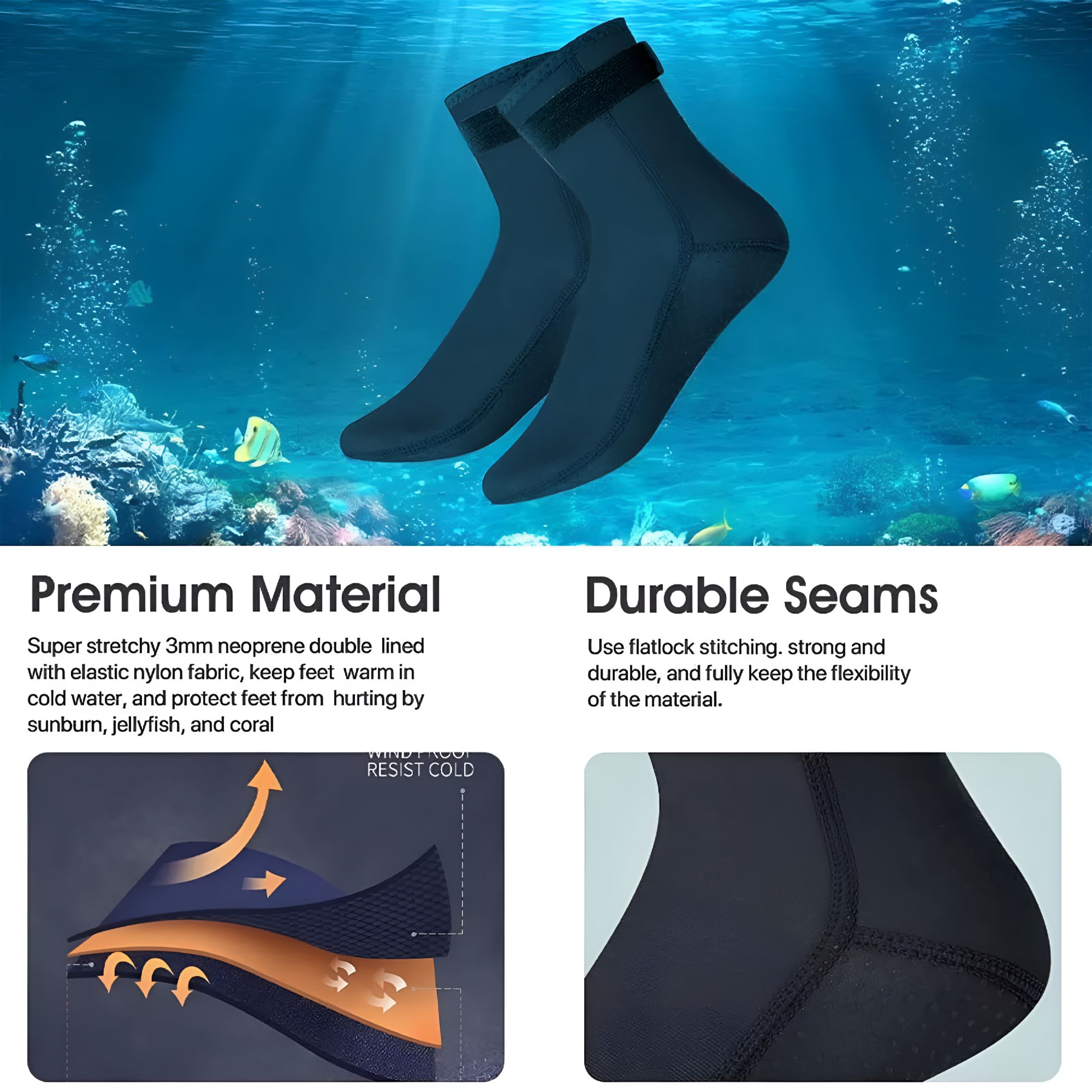 TELOLY 2026 New Neoprene Water Socks M, Sand Proof Beach Volleyball ...