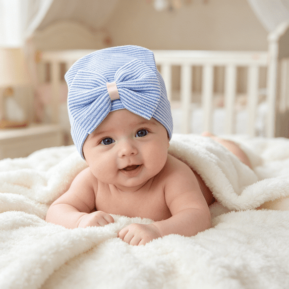 TELOLY 2026 New Newborn Baby Girl Colorful Striped Bow Cotton Hat for ...