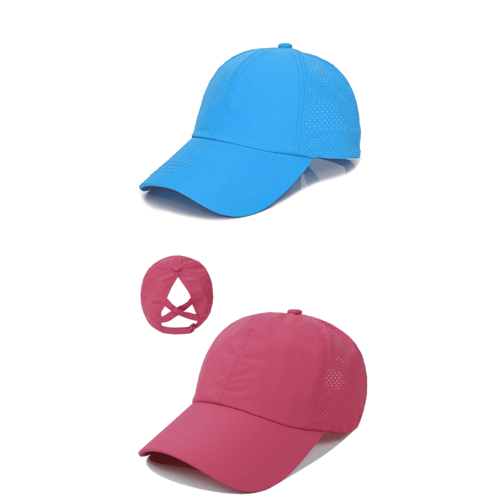 TELOLY 2Pcs Baseball Cap Spring and Summer Solid Colors Trucker Hat Cross Ponytail Mesh Peaked ...