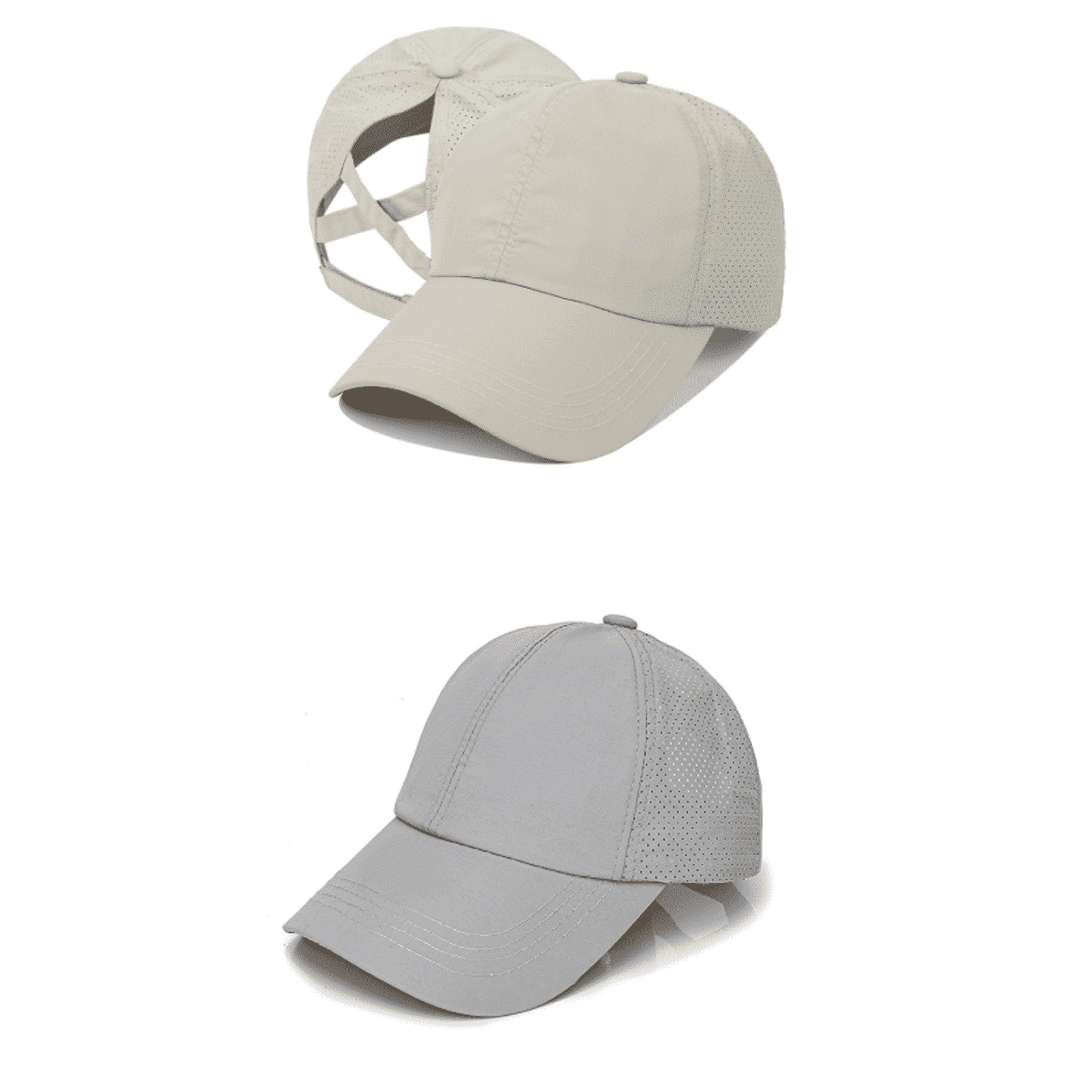 TELOLY 2Pcs Baseball Cap Spring and Summer Solid Colors Trucker Hat Cross Ponytail Mesh Peaked ...