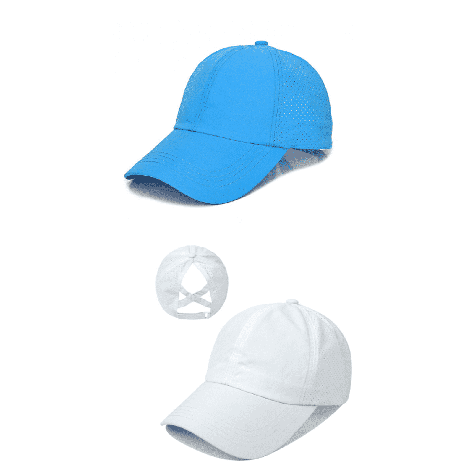 TELOLY 2Pcs Baseball Cap Spring and Summer Solid Colors Trucker Hat Cross Ponytail Mesh Peaked ...