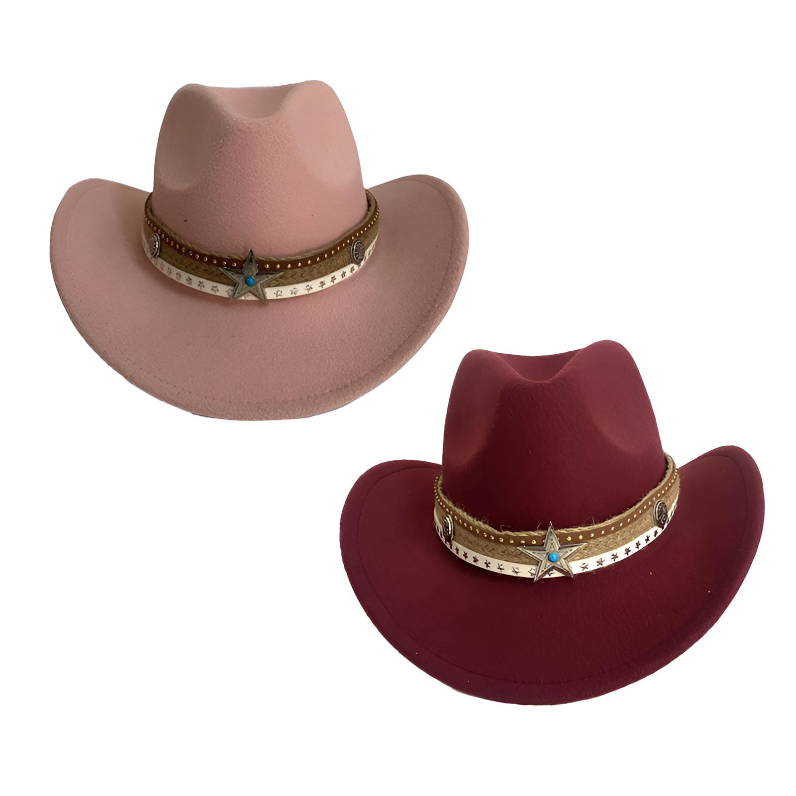 TELOLY 2Pcs Cowgirl Hat,Retro Bohemian Style Hats for Men,Star ...