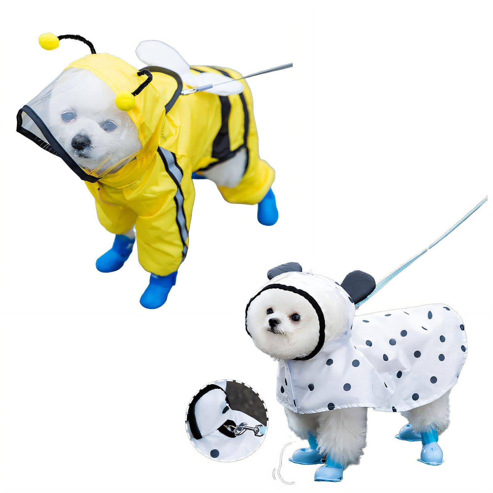 TELOLY 2Pcs Dog Raincoat,One-Piece Chest Harness Dog Rain Jacket,Full ...