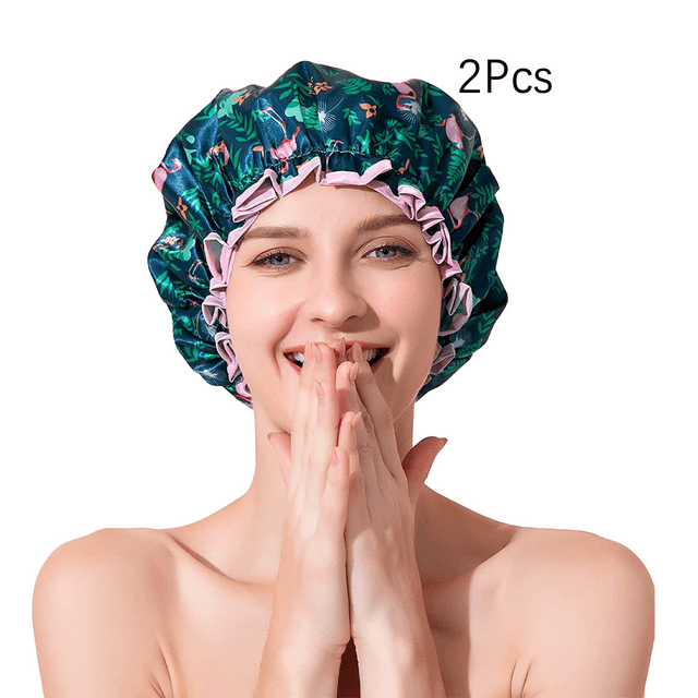 TELOLY 2Pcs Shower Cap Reusable Waterproof,Adjustable Shower Cap for ...