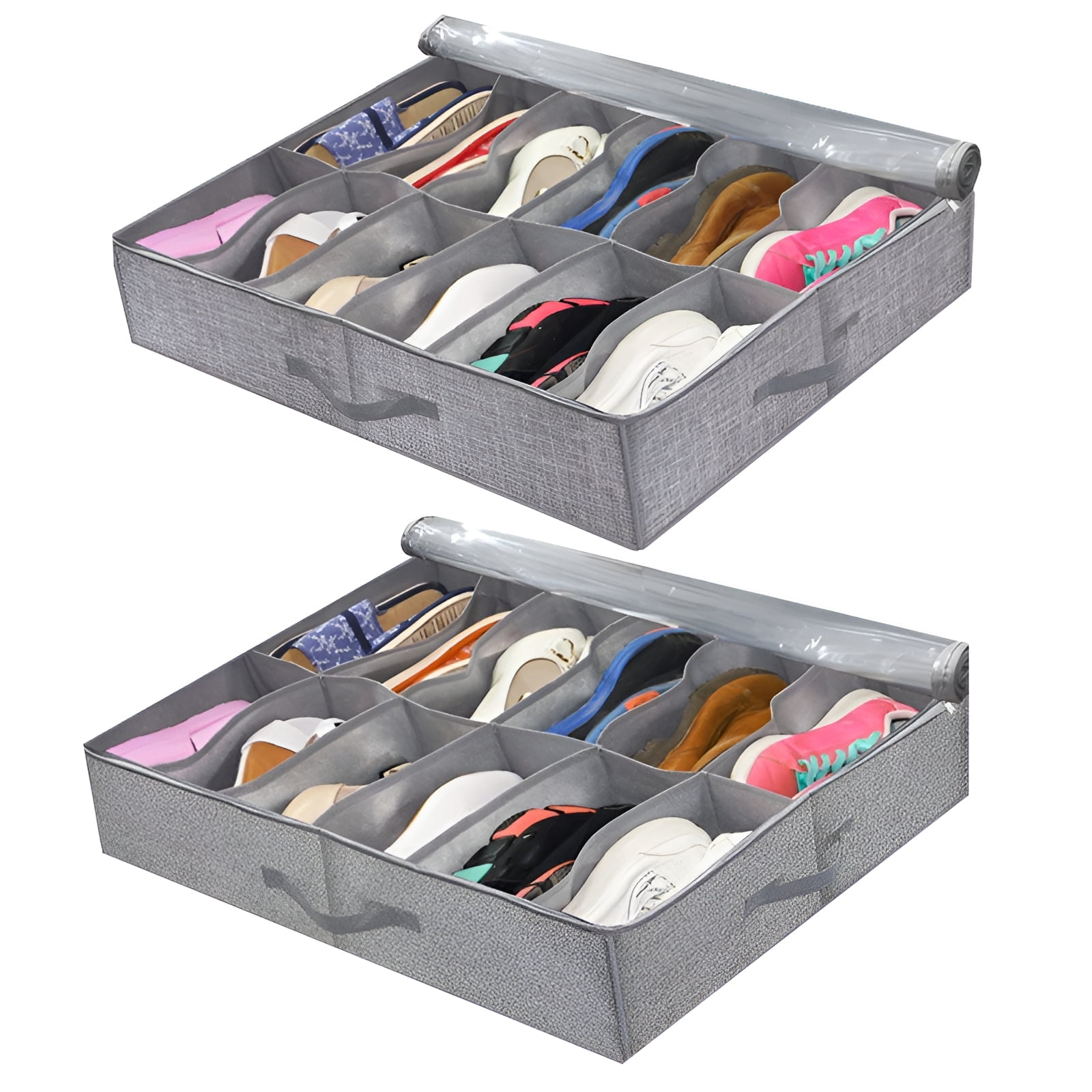 TELOLY 2Pcs Under Bed Shoe Storage Transparent Opening Under Bed Shoe ...