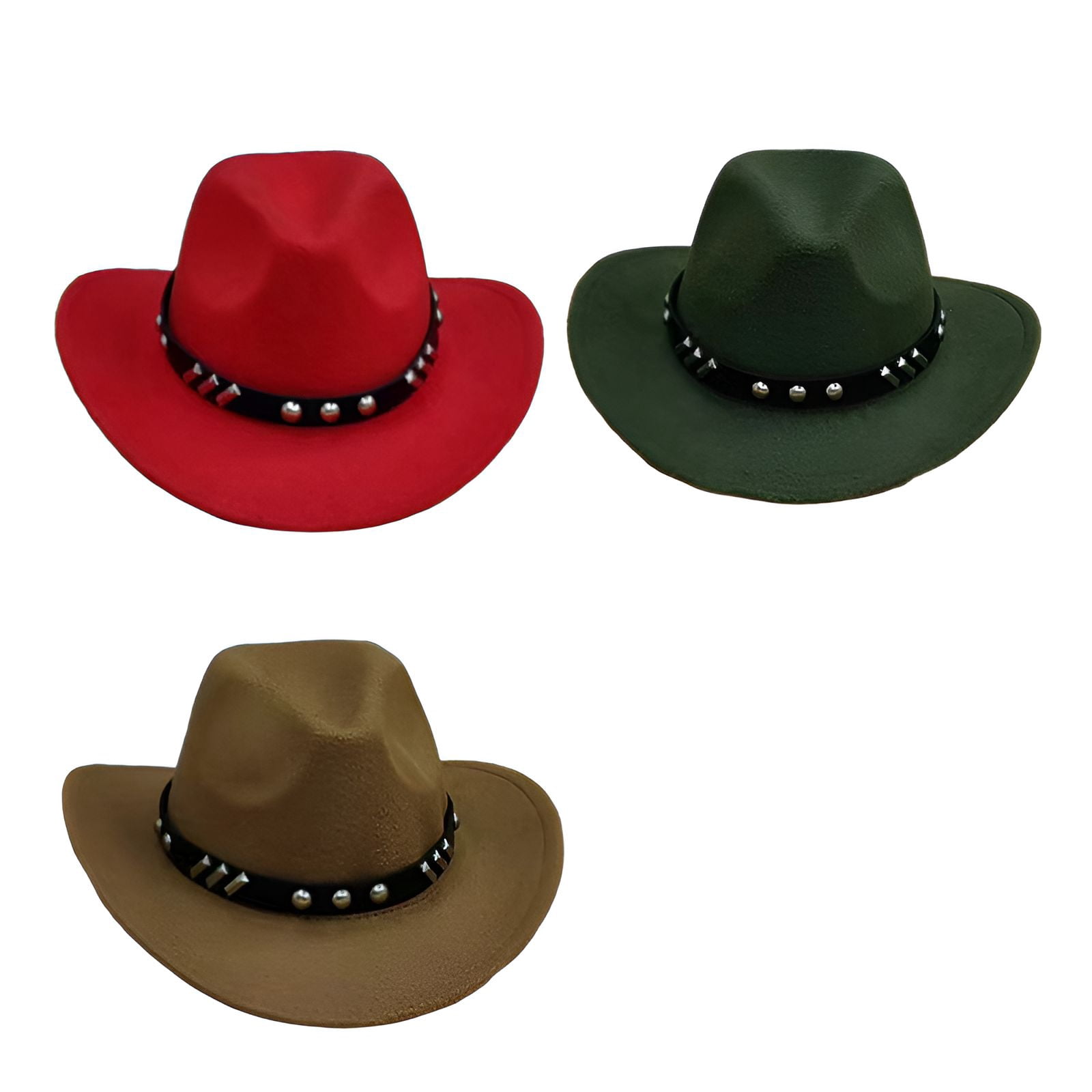 TELOLY 3Pcs Cowboy Hats for Women,Textured Wool Felt Cowboy Hat Men ...