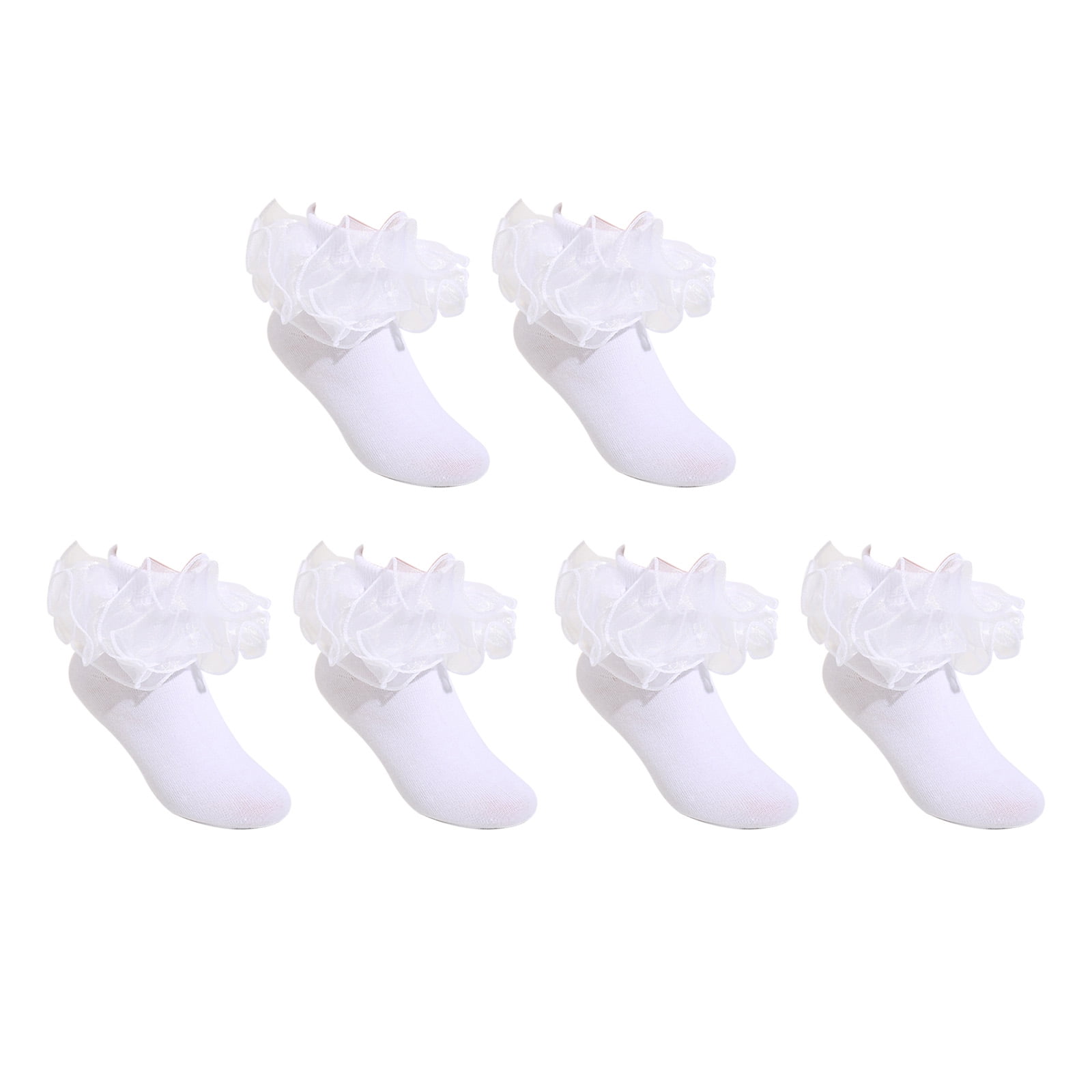 TELOLY 3Pcs Ruffle Lace Socks for Girls,Soft Cotton Mid-Calf Socks,Baby ...