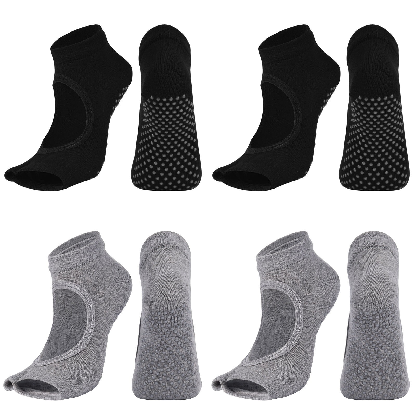 tipp 4 Pairs Toeless Yoga Socks for Women Non-Slip Grip Socks Cotton ...
