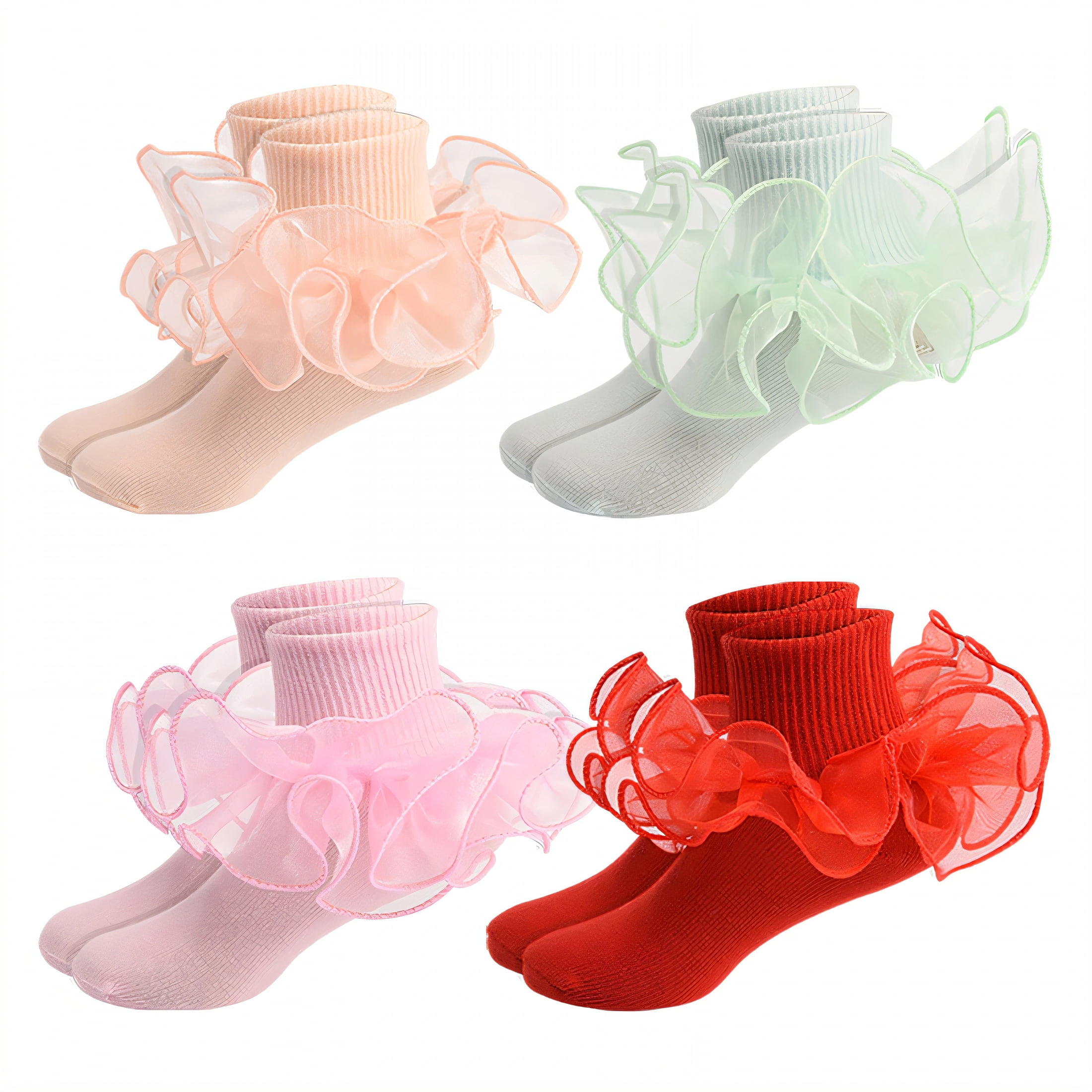 TELOLY 4Pairs Kids Socks,8-10 Years Old Ruffle Socks,Solid Color Lace ...