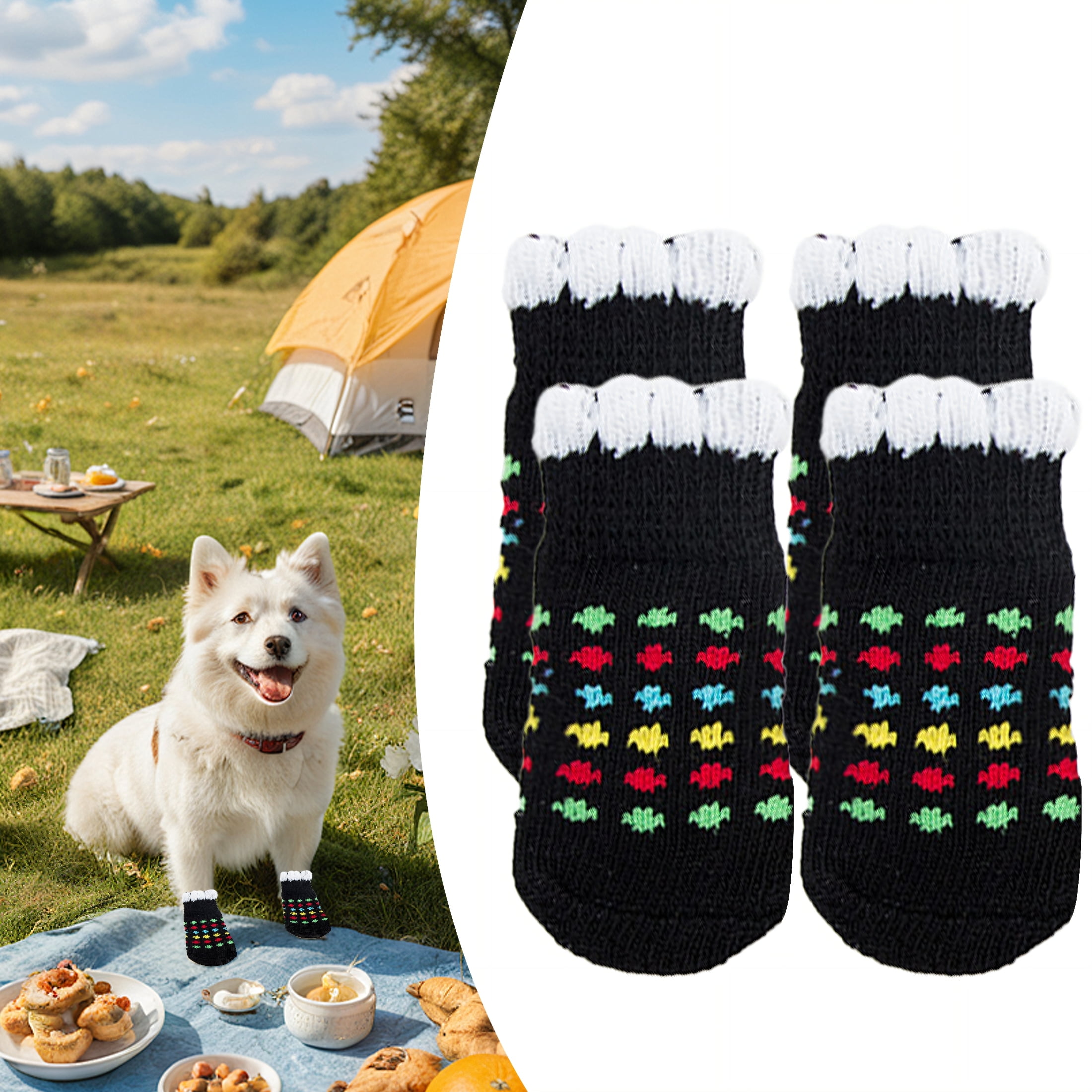 TELOLY 4Pcs Dog Socks,Anti-Slip Pattern Cotton Knit Paw Socks,Scratch ...