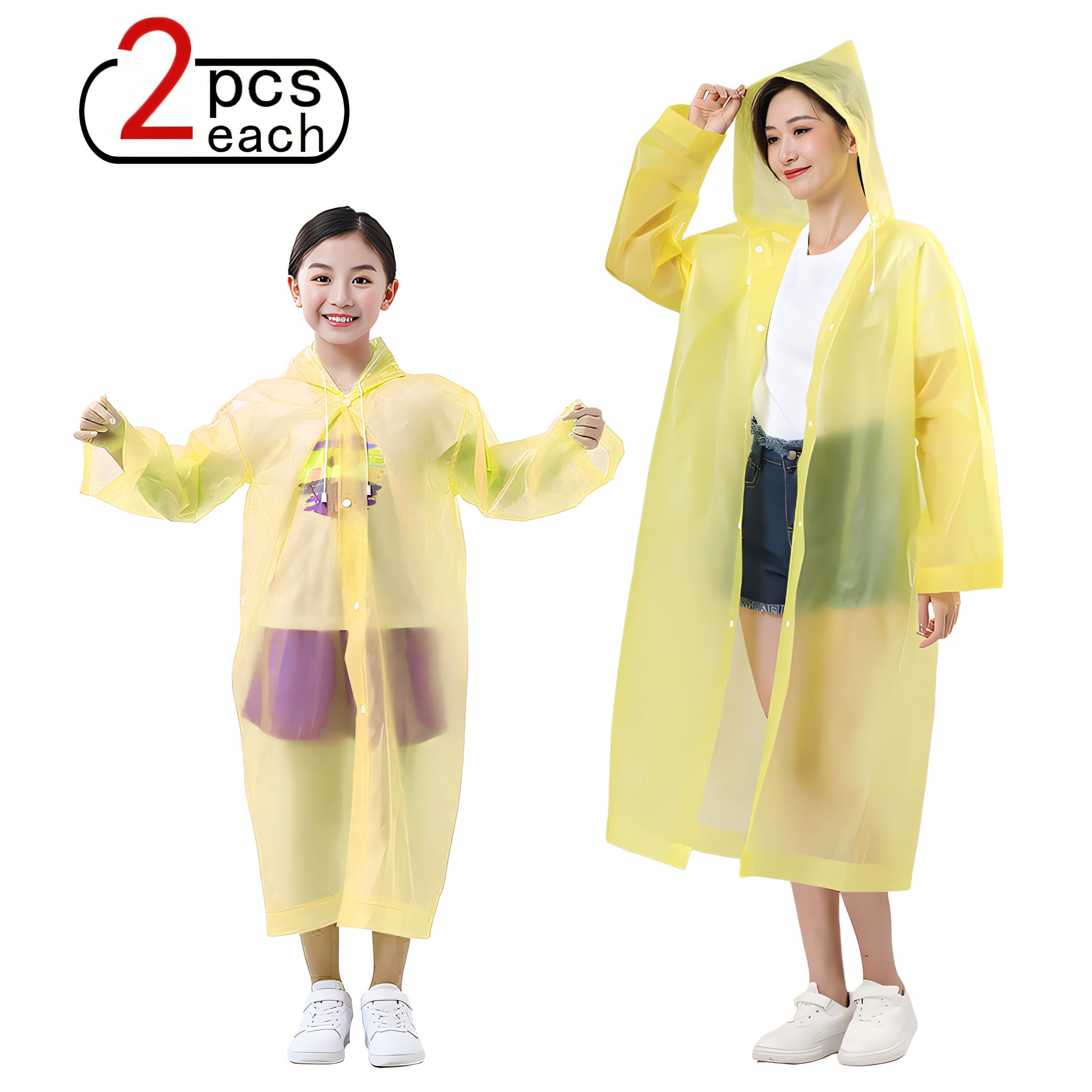 TELOLY 4Pcs Rain Ponchos for Adults,Child Size Design Rain Poncho,Water ...