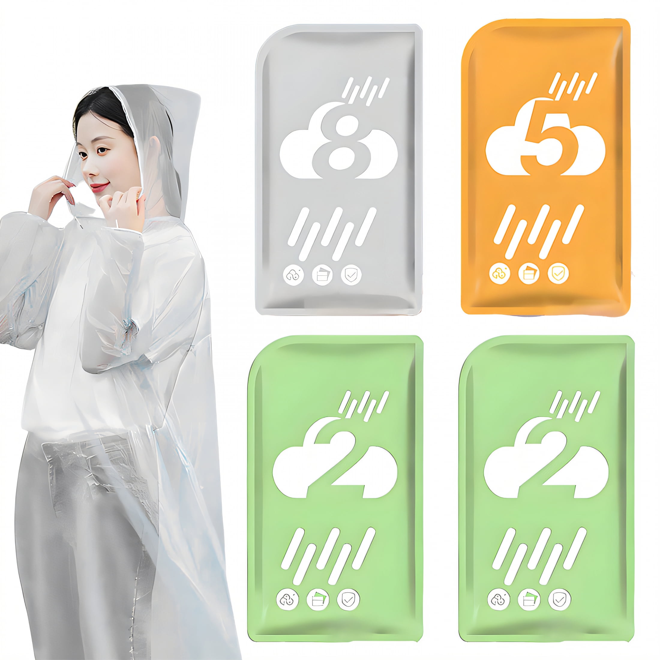 TELOLY 4Pcs Rain Ponchos for Adults,Green Alternative Rain Poncho,Eco ...