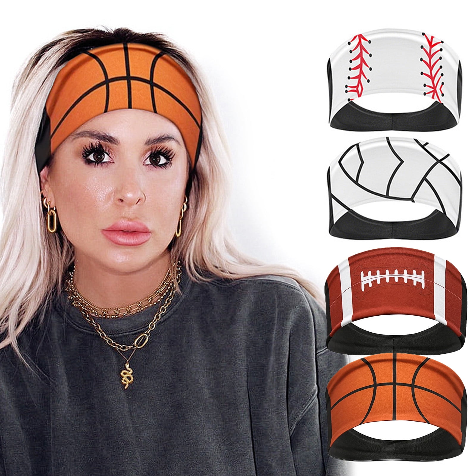 TELOLY 4Pcs Sweat Band,Sports Print Headbands,Polyester Head Bands for ...