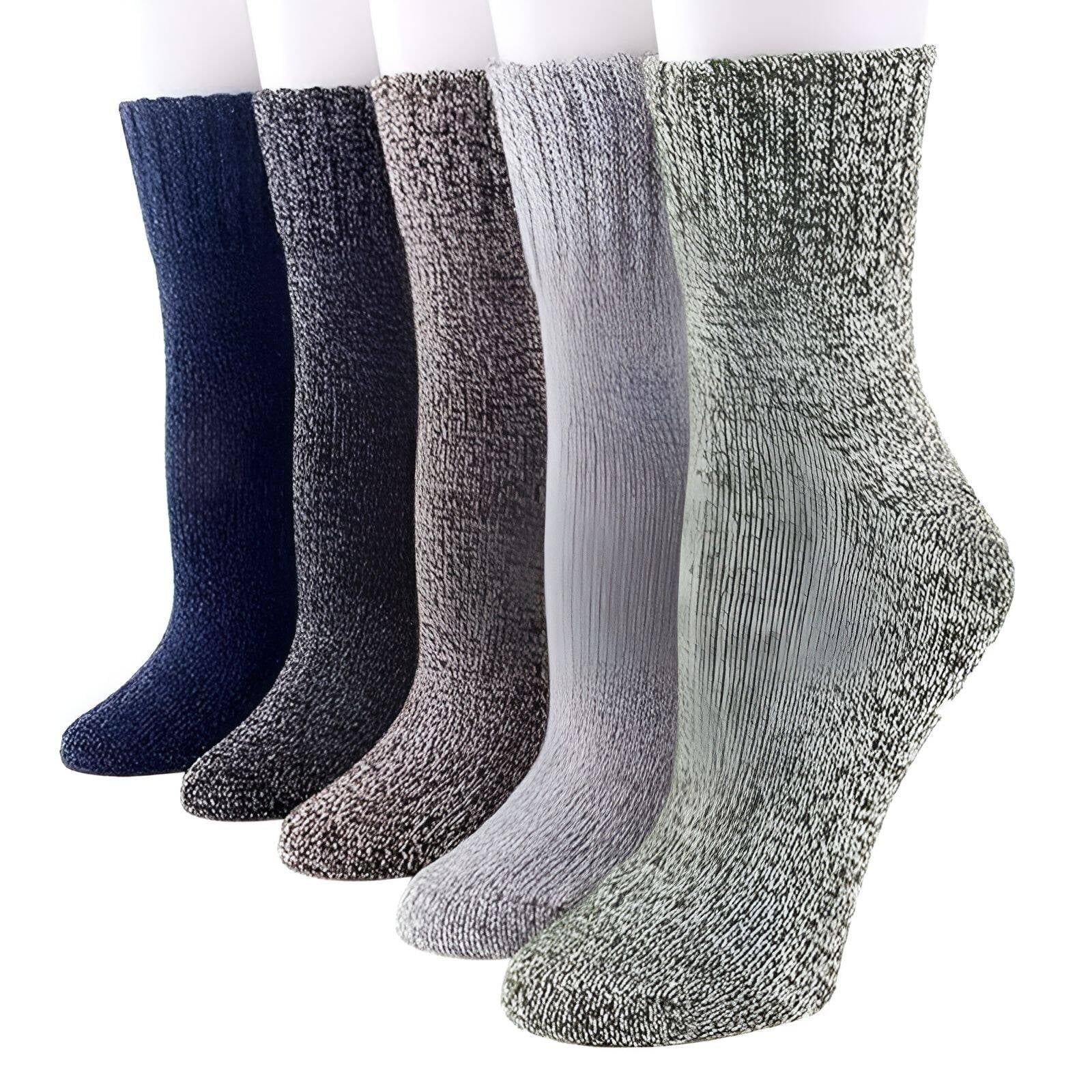 TELOLY 5Pairs Wool Socks for Women,Mid-Calf Length Thick Socks Women ...