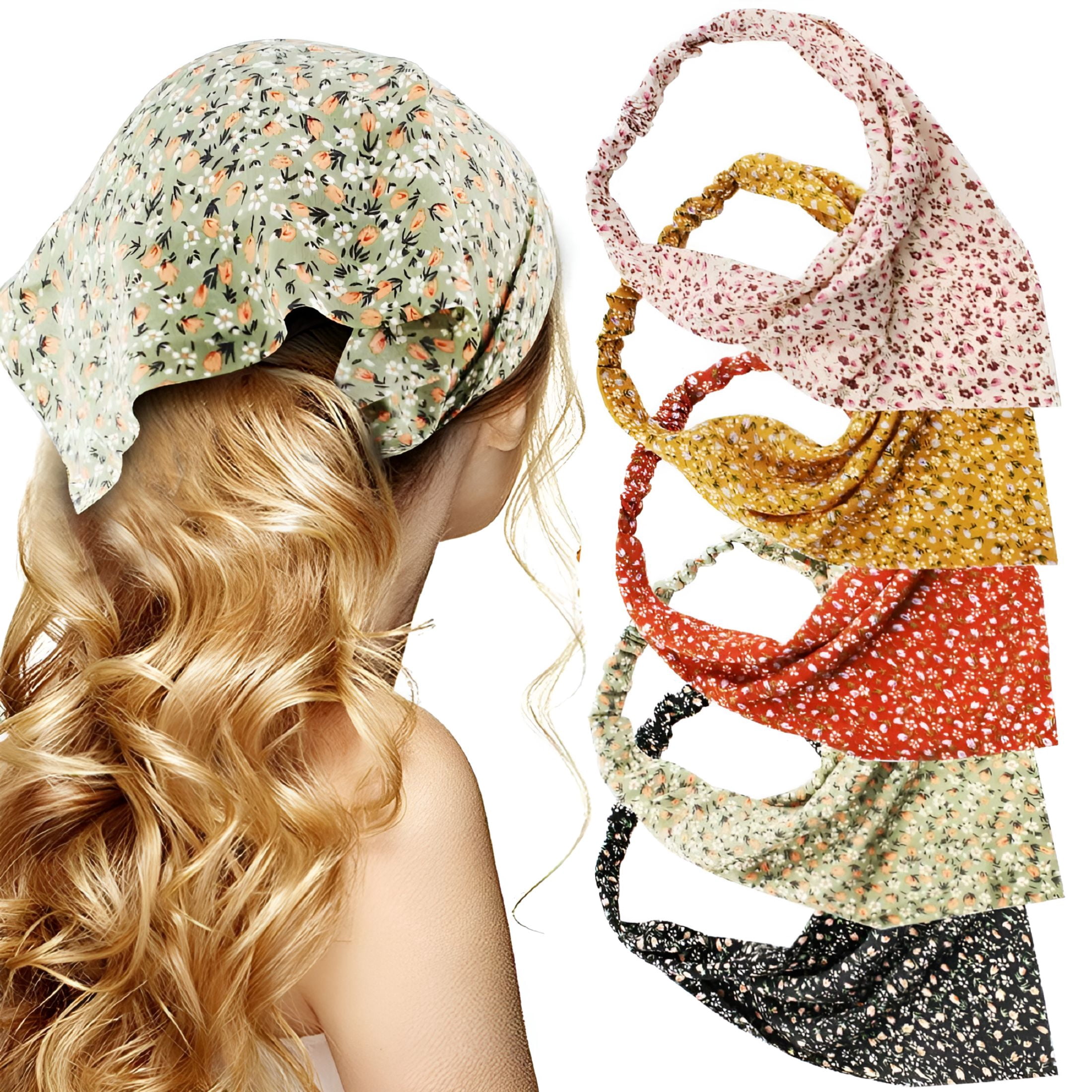 TELOLY 5Pcs Floral Elastic Hair Bandanas Scarf Headband Chiffon Head ...