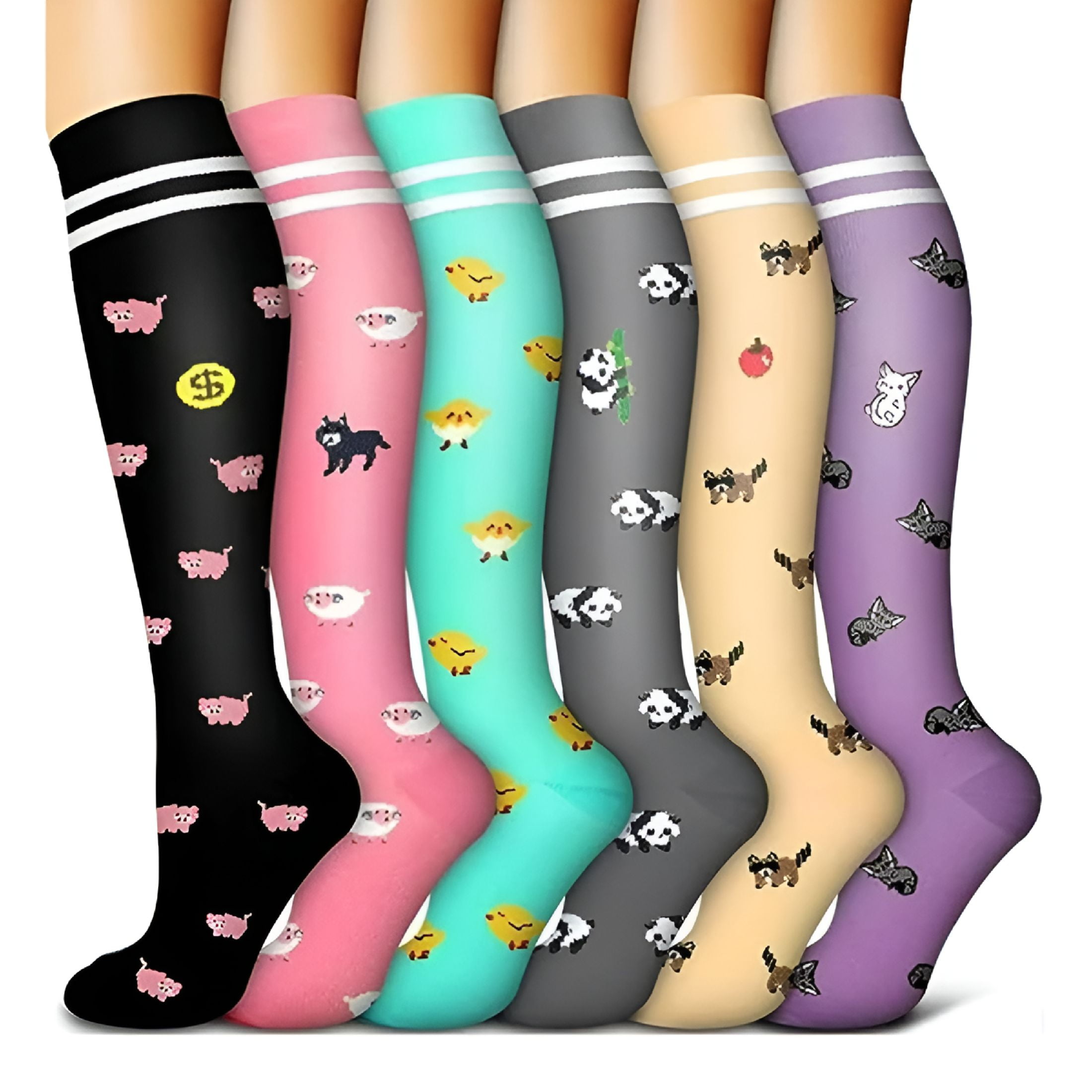 TELOLY 6 Pairs Compression Socks for Women Circulation 20-30Mmhg, Cute ...