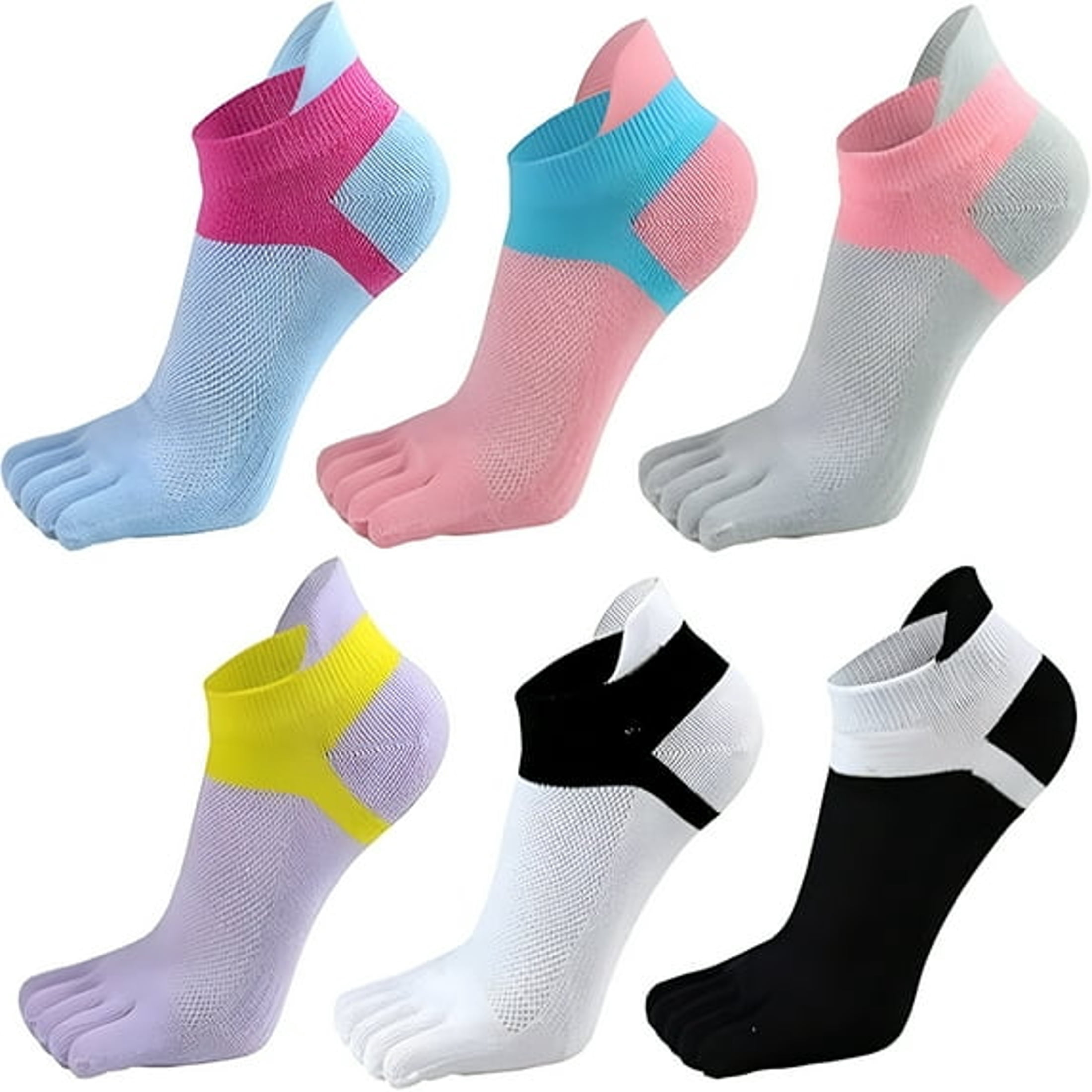TELOLY 6 Pairs Women Toe Socks 5 Finger Cotton Wicking Athletic for ...