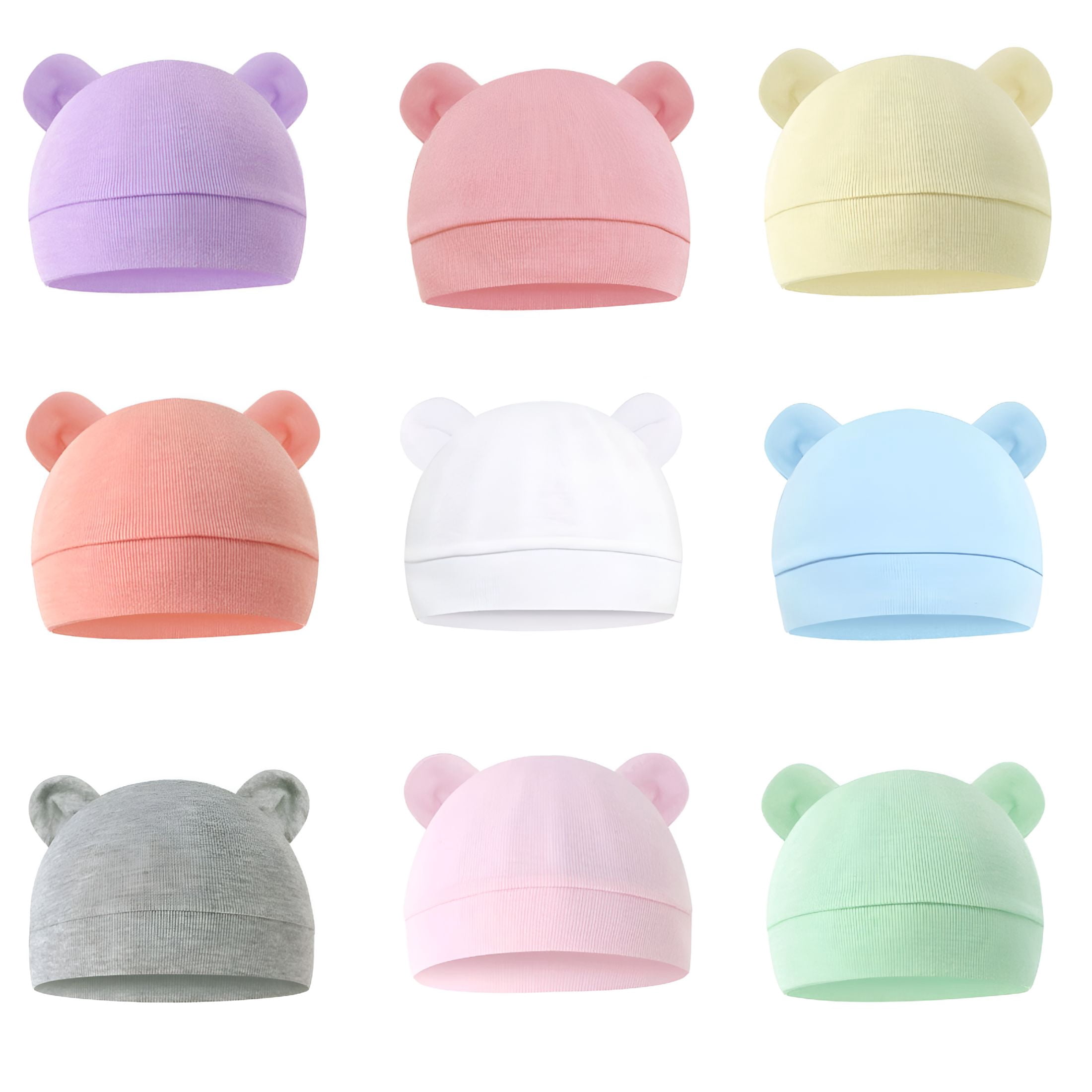 TELOLY 9 Pieces Baby Cotton Hat Solid Bear Ears Caps Baby Boy Girl ...