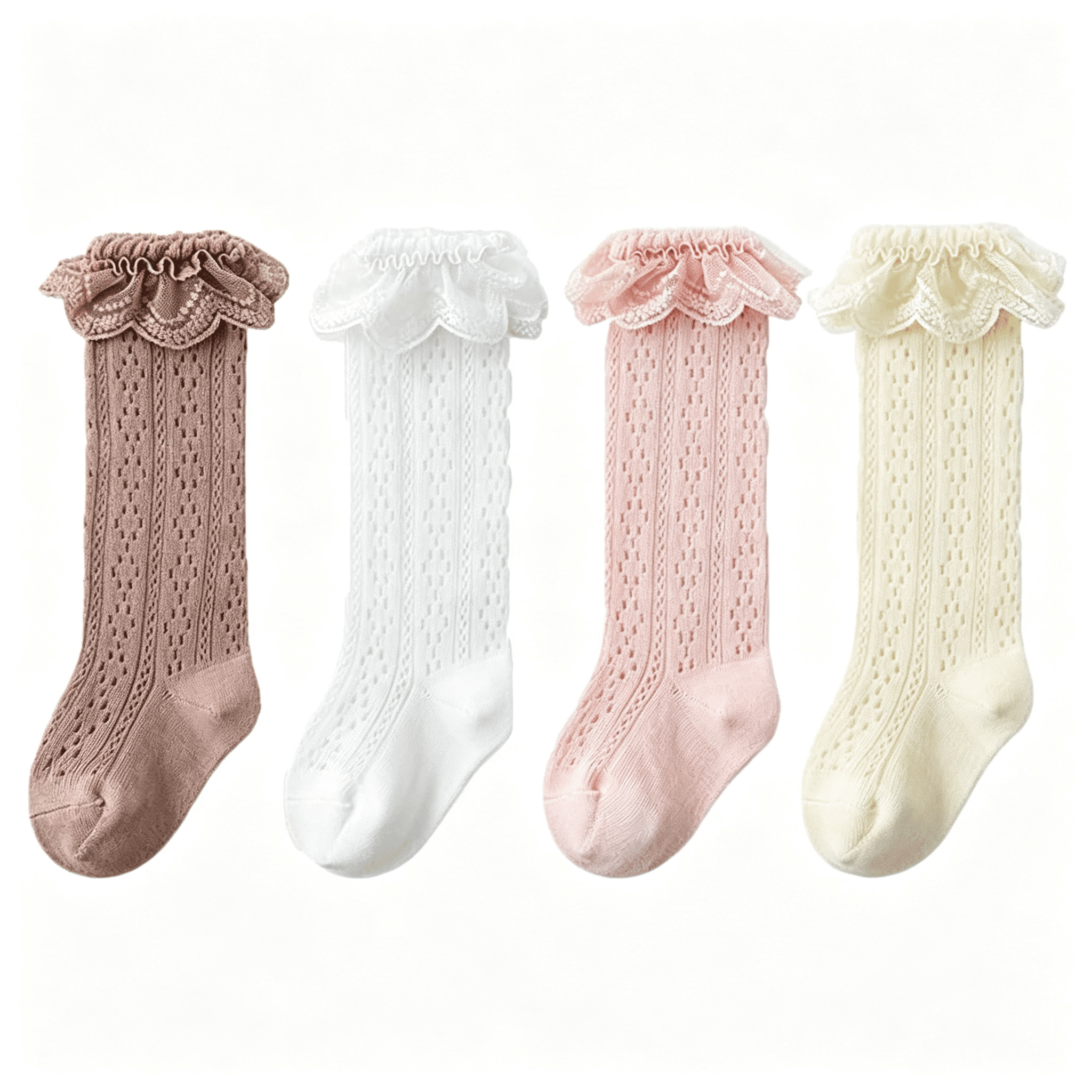 TELOLY Baby Girls Knee High Socks Hollow Out Lace Stockings for 0-3 ...