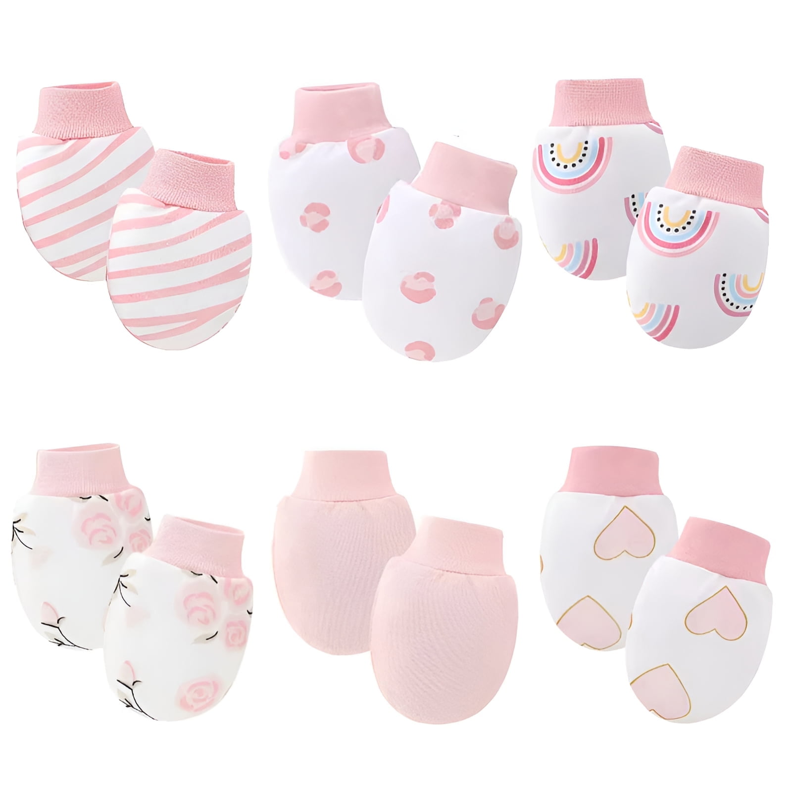 TELOLY 6Pairs Baby Mittens,Simple to Wear,Rainbow Pattern Newborn ...