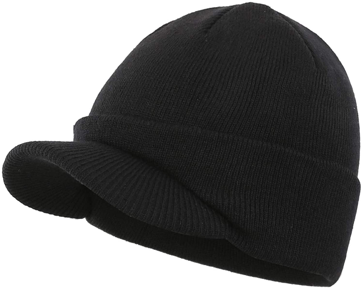 TELOLY Men's Winter Beanie Hat with Brim Warm Double Knit Cuff Beanie ...