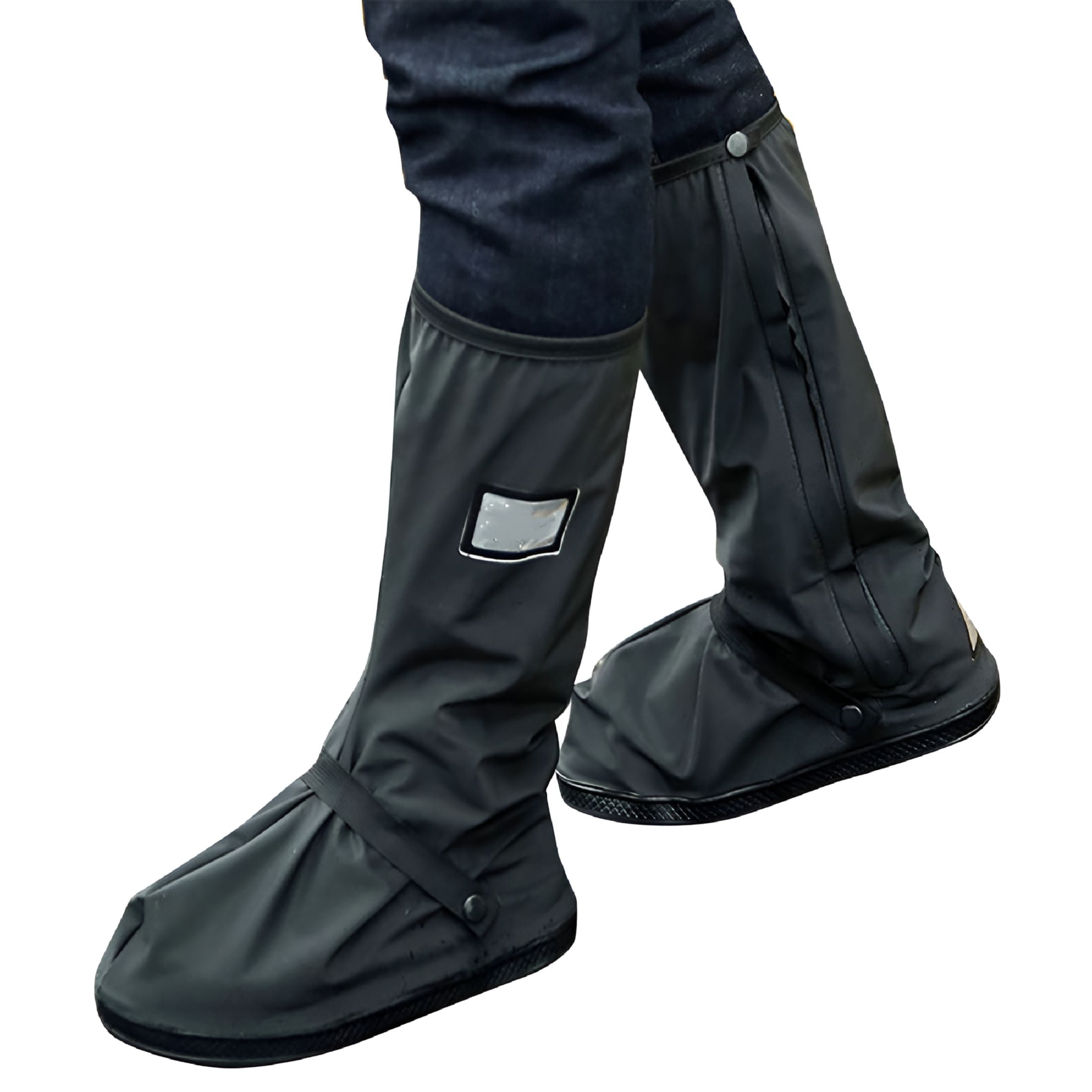 TELOLY Black Waterproof Rain Boot Shoe Cover with Reflector, Reusable ...