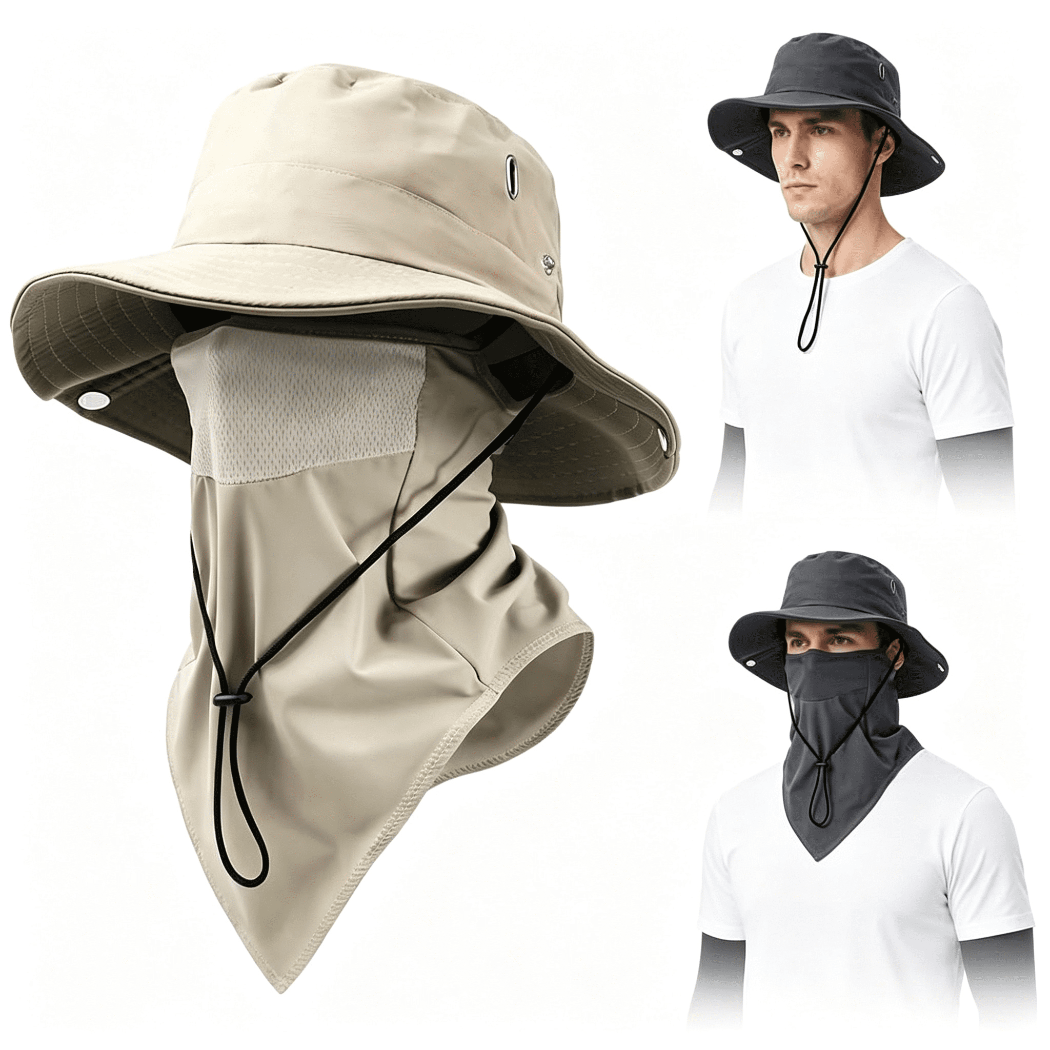 TELOLY Breathable Fisherman Hat with Detachable Face Mask,Sun Hat Neck ...
