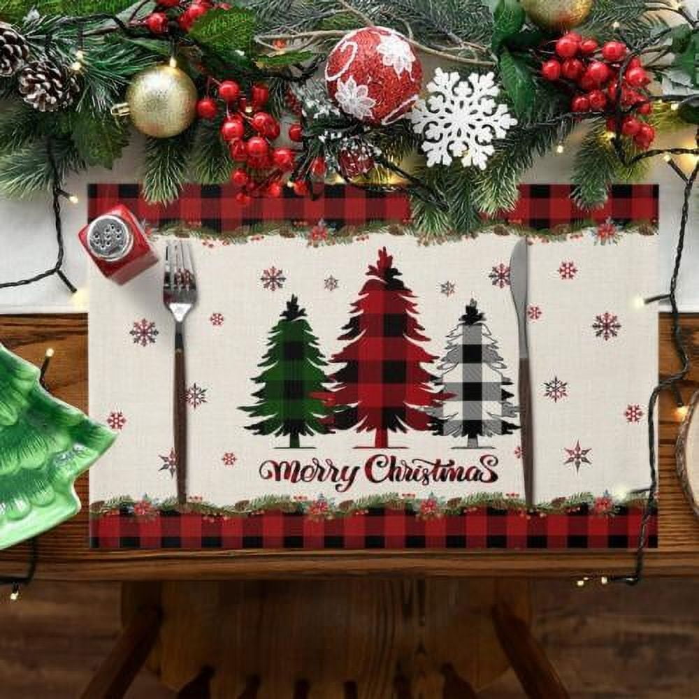 TELOLY Christmas Placemats for Dining Table Set of 4 Snowman with Tree ...