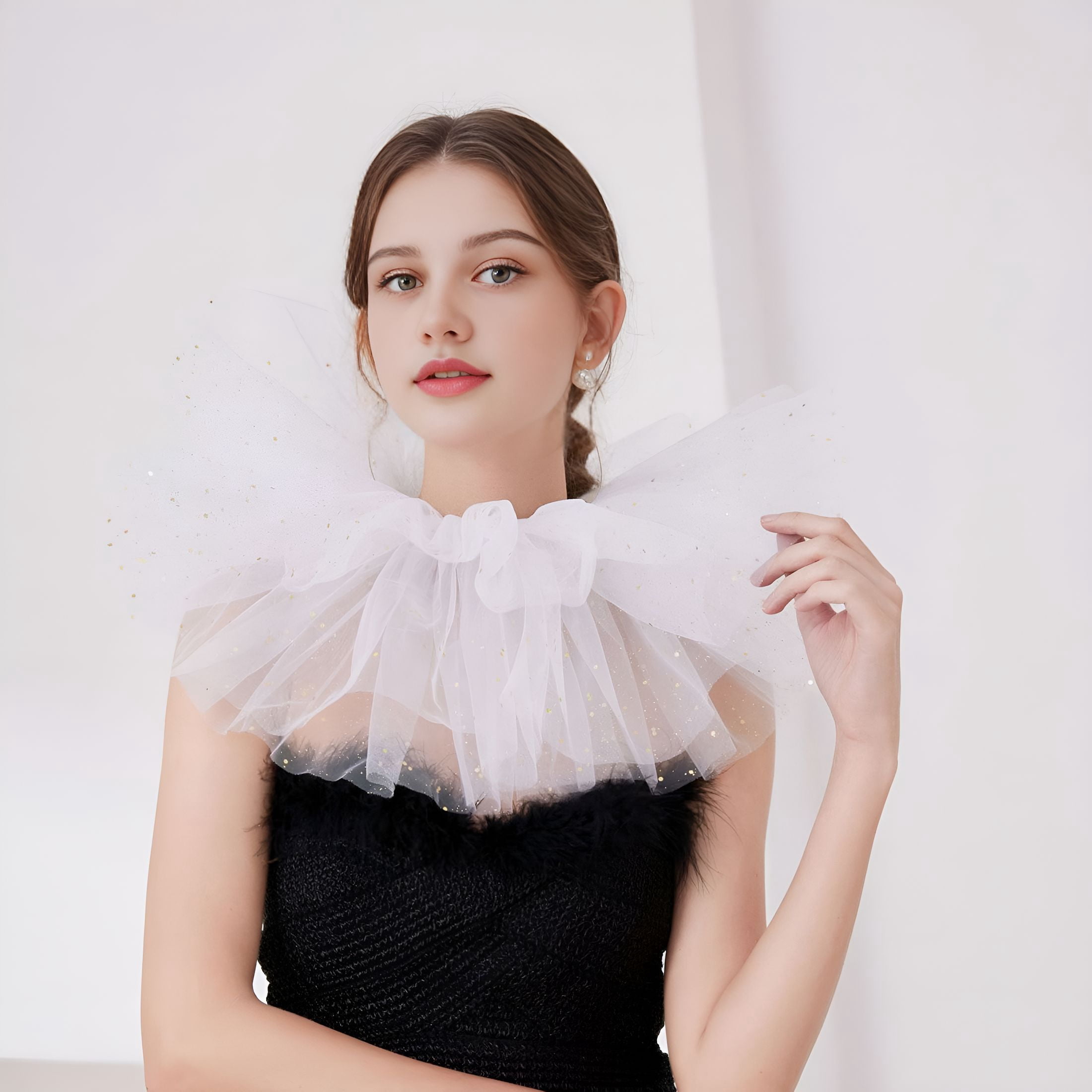 TELOLY Decorative Collar Victorian Ruffled Mesh Fake Collar Shawl Tulle ...