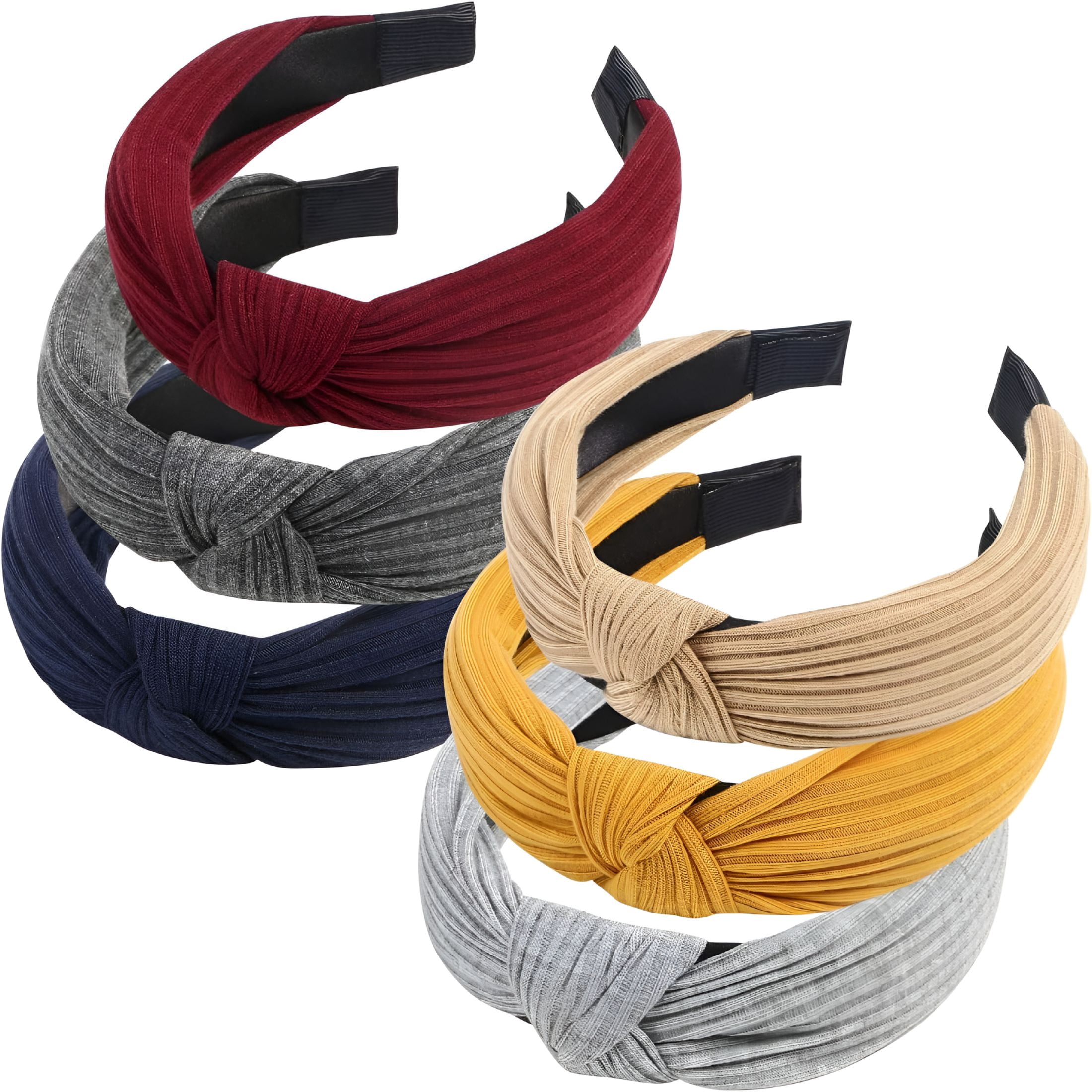 TELOLY Fabric Hair Band, 6 Packs Plain Elastic Headbands with Knot for ...