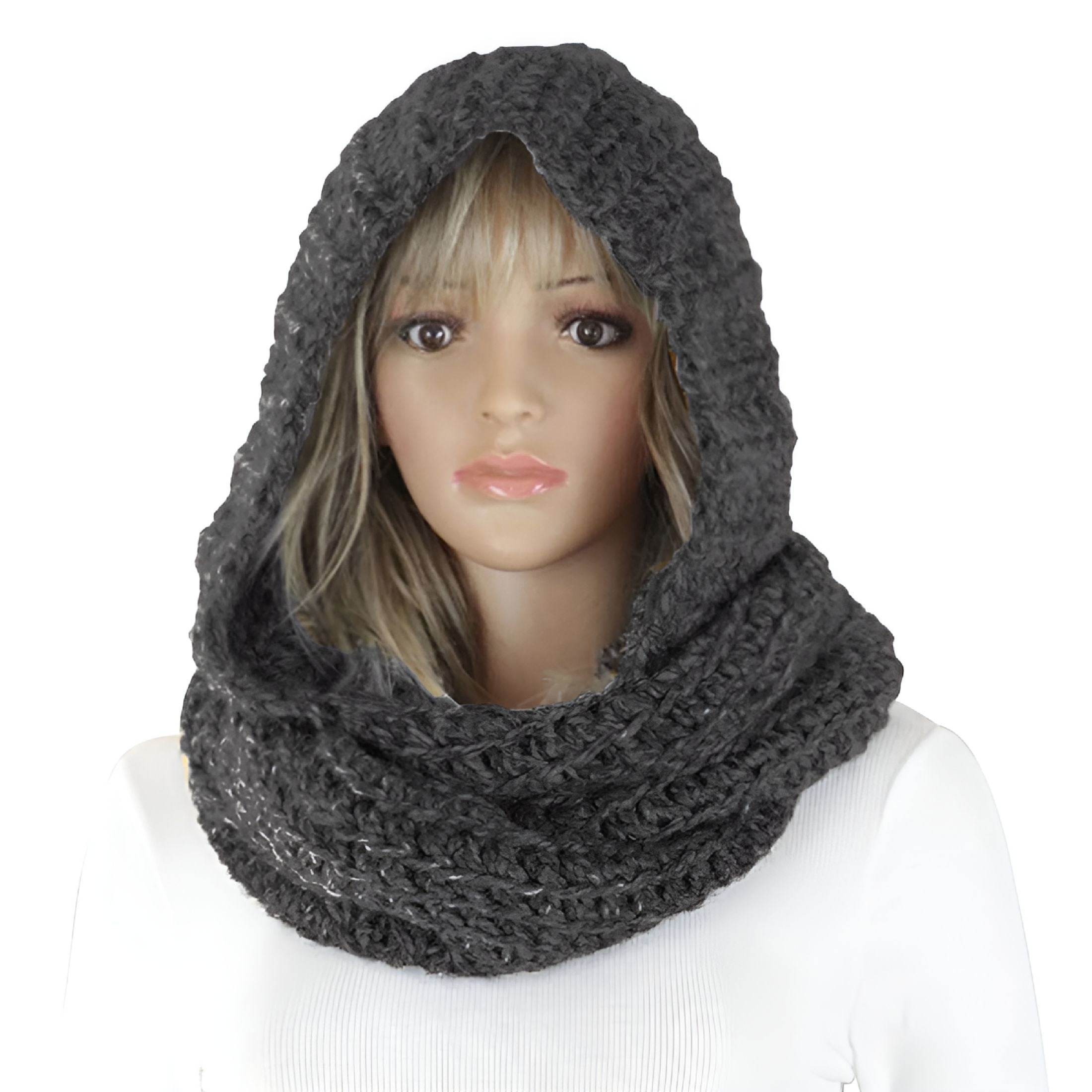 TELOLY Handmade Snood, Black Infinity Scarf with Tassels, Cowl ...